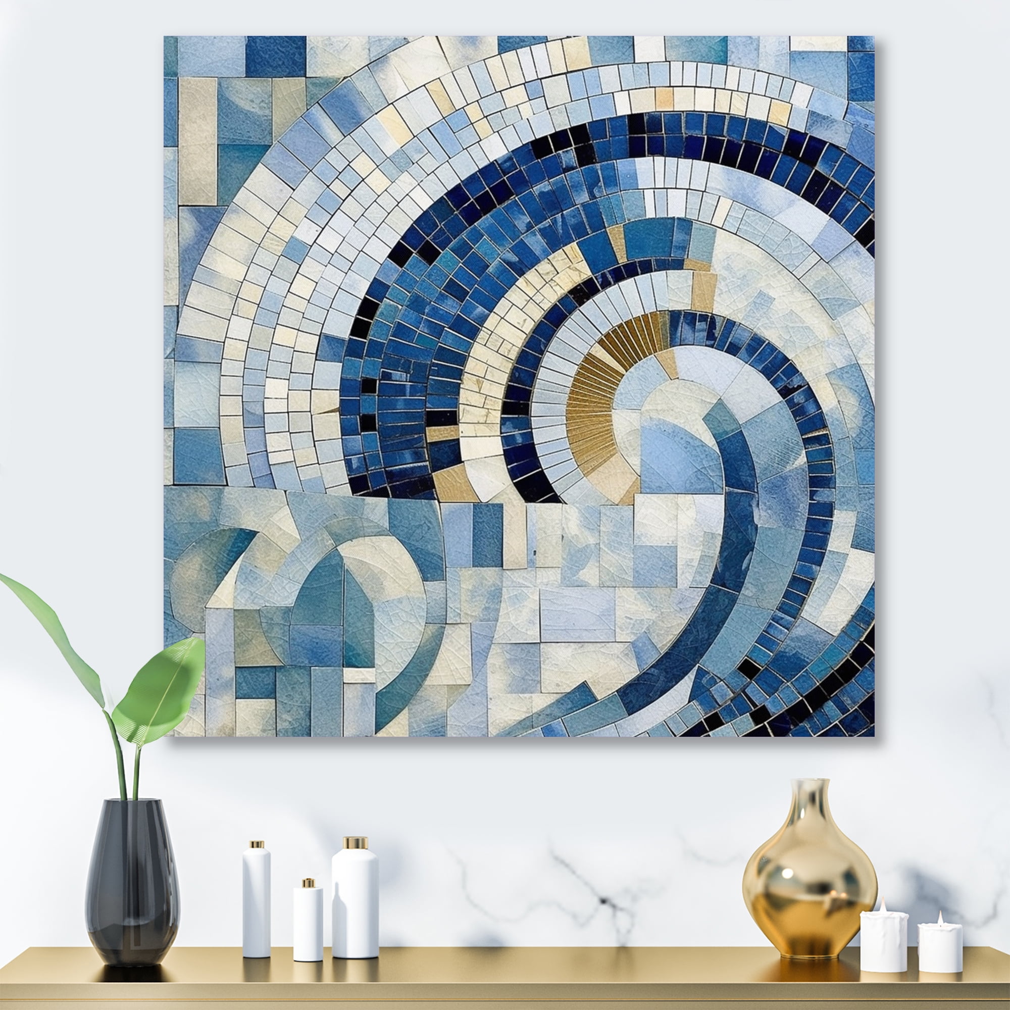 Designart "Constructing Blue Realms in Blue and Gold IV" Abstract ...