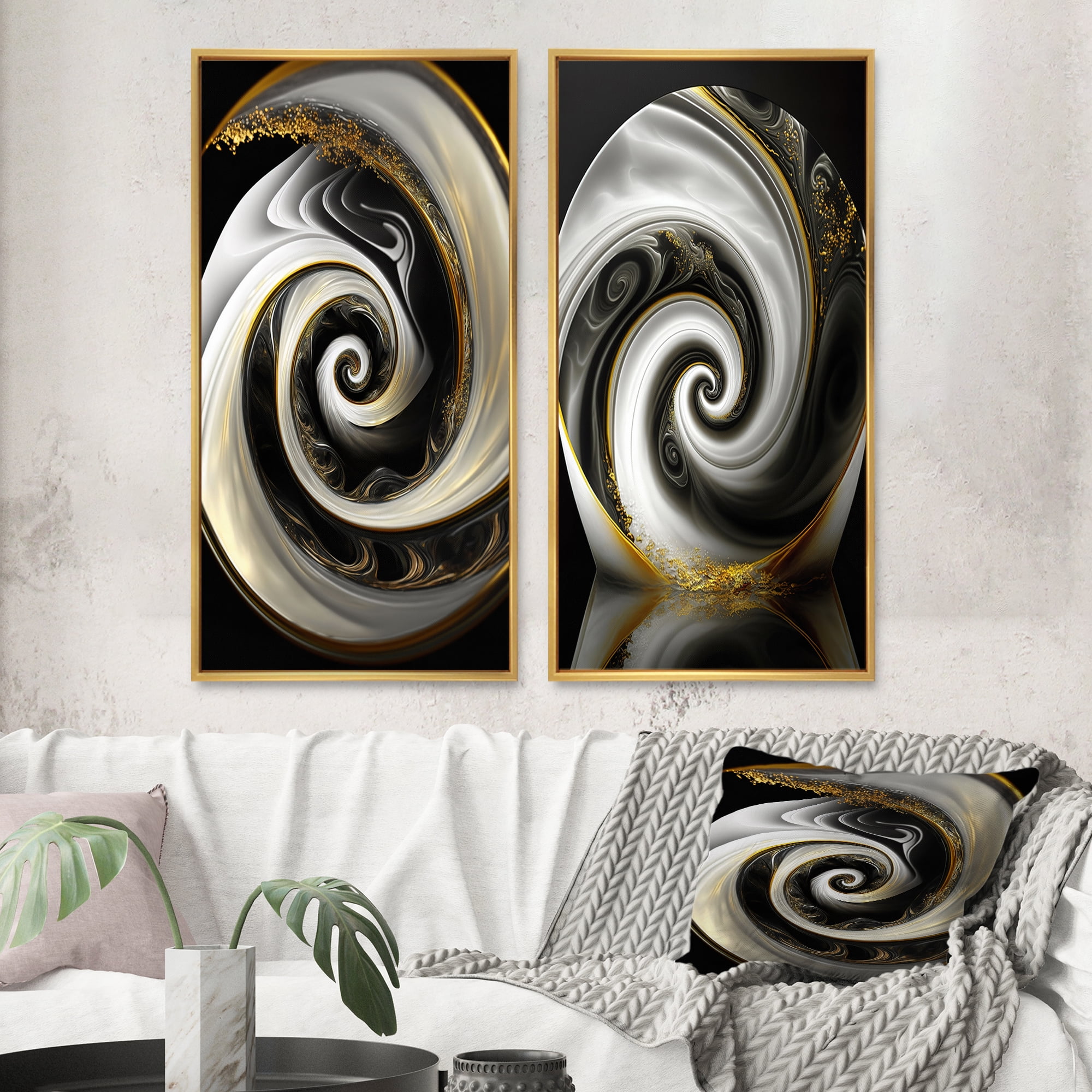 Designart "Contemporary Abstract Swirl I" Abstract Spirals Framed Wall ...