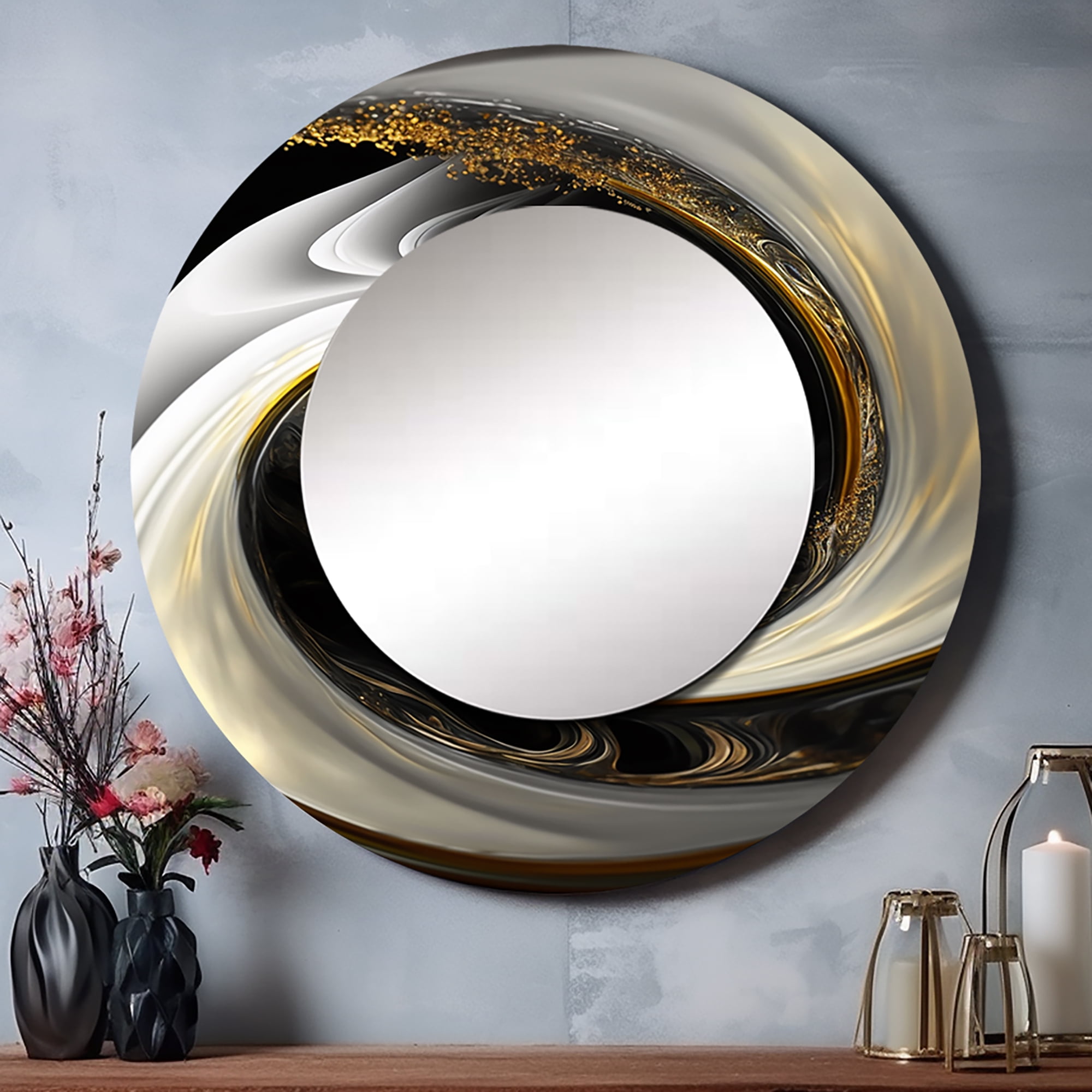 Designart "Contemporary Abstract Swirl I" Animals Round Mirror Wall ...