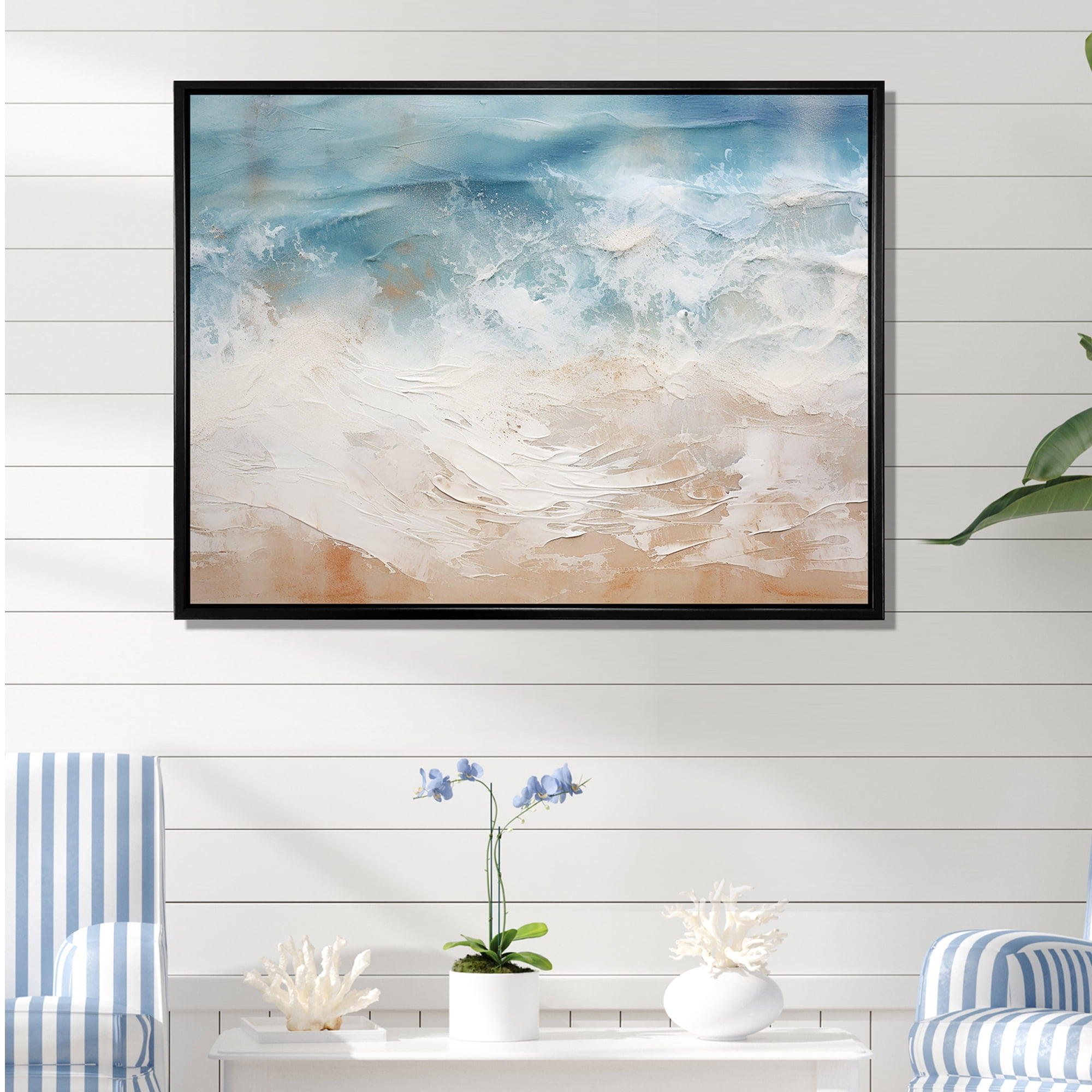 Designart "Contemporary Azure And Taupe Sands From Above I" Coastal ...