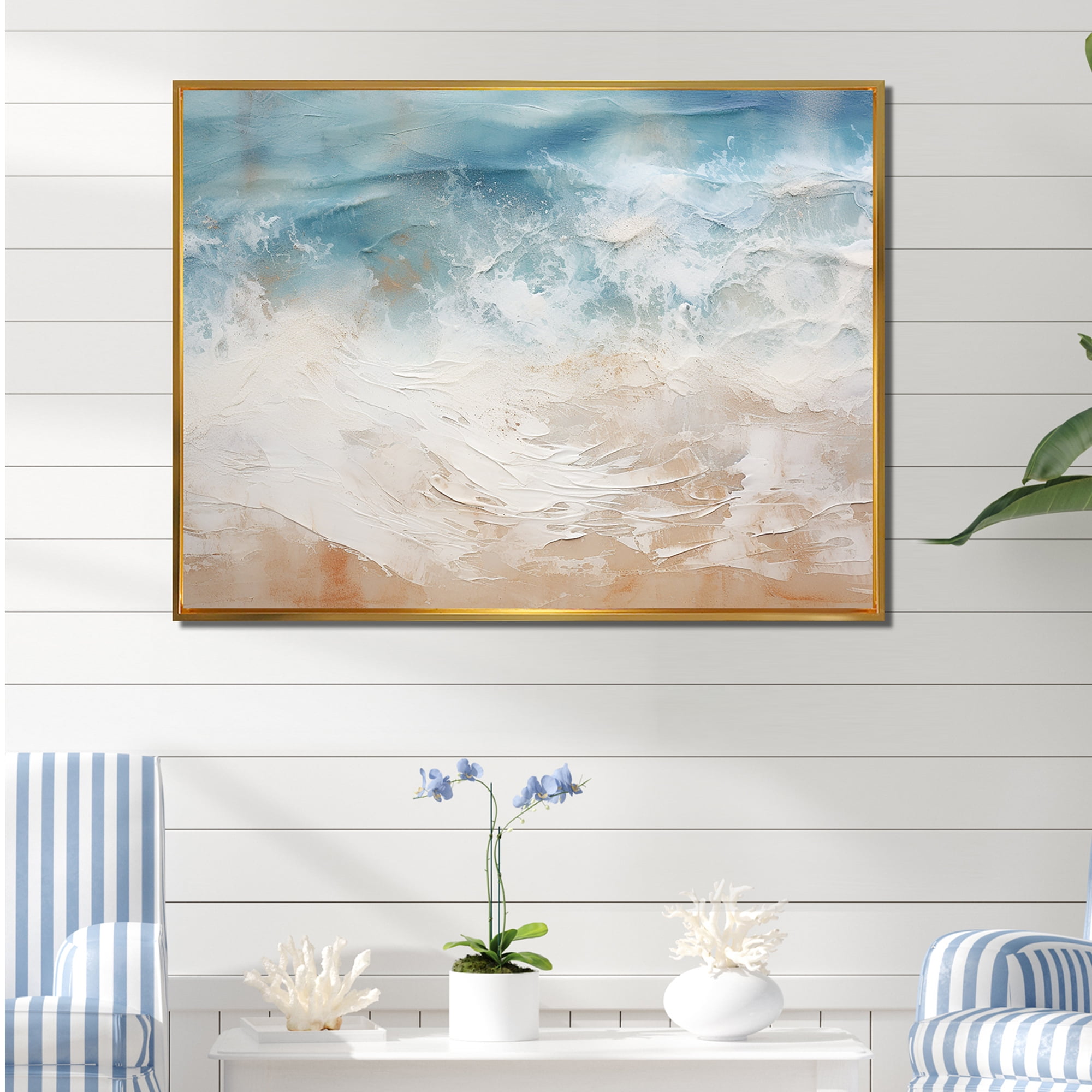 Designart "Contemporary Azure And Taupe Sands From Above I" Coastal ...