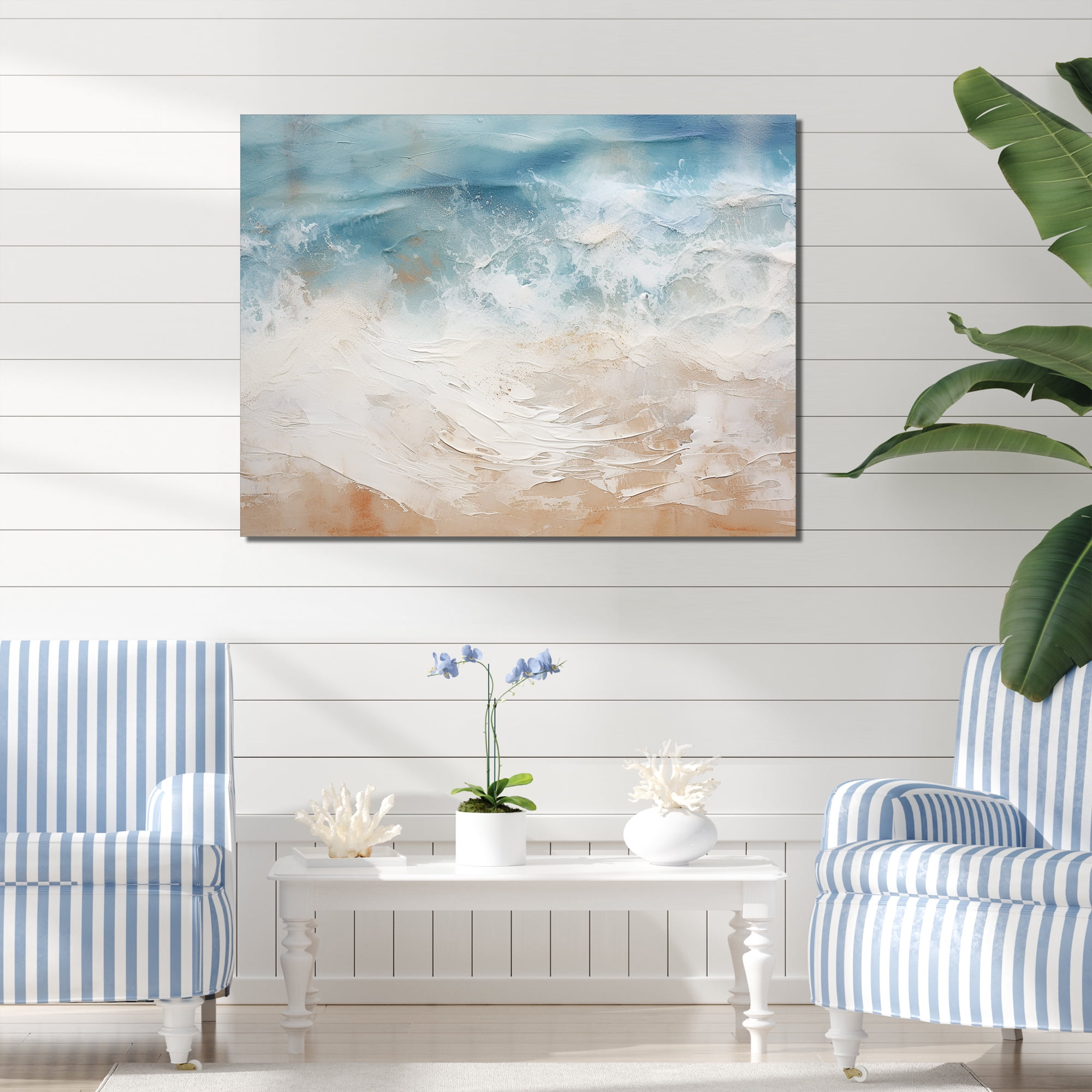 Designart "Contemporary Azure And Taupe Sands From Above I" Coastal ...