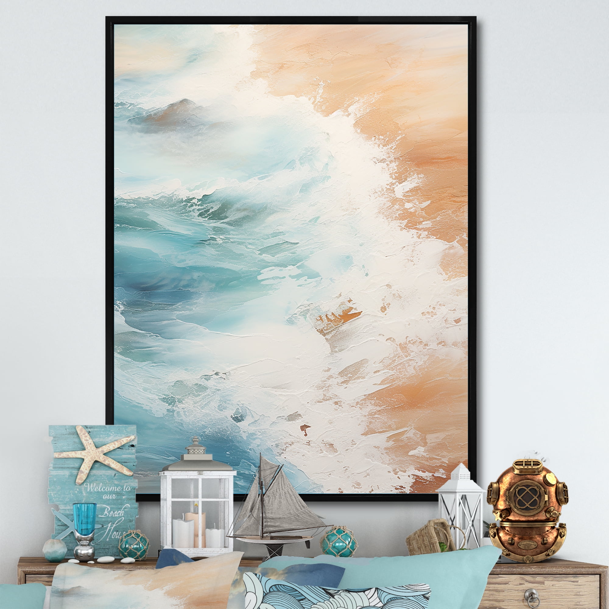 Designart "Contemporary Azure And Taupe Sands From Above II" Coastal ...