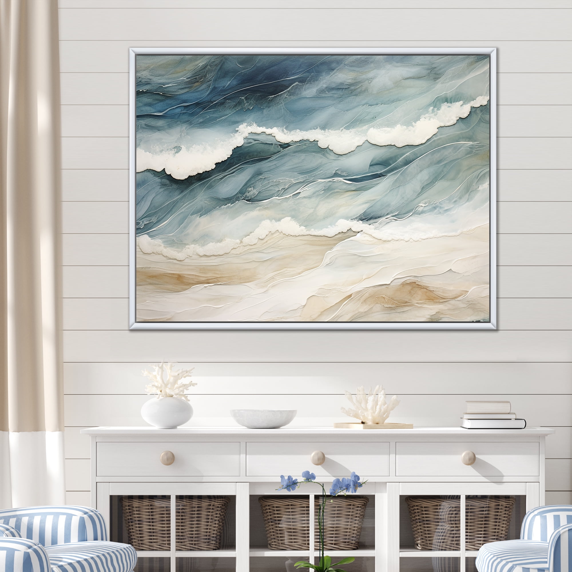 Designart "Contemporary Azure And Taupe Sands From Above III" Coastal ...