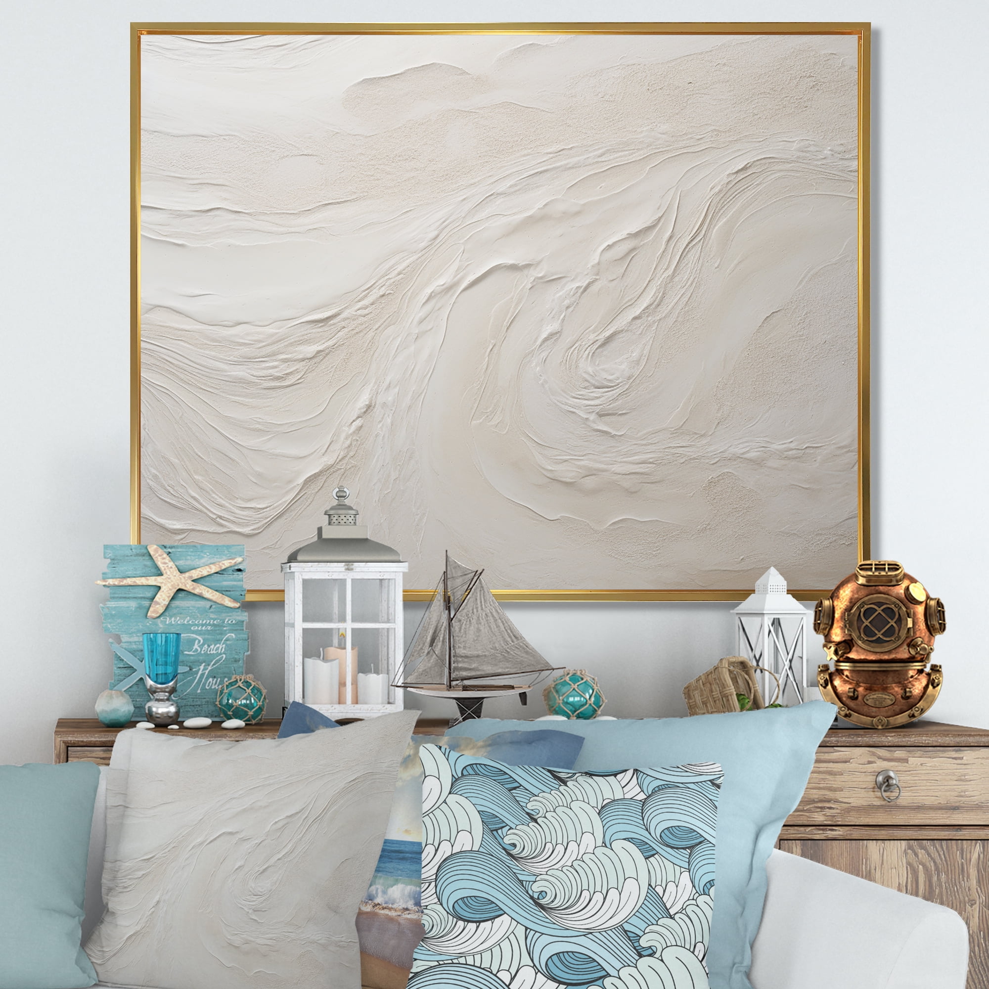 Designart "Contemporary Beige Beach Sand Allure I" Coastal Beach Sand ...