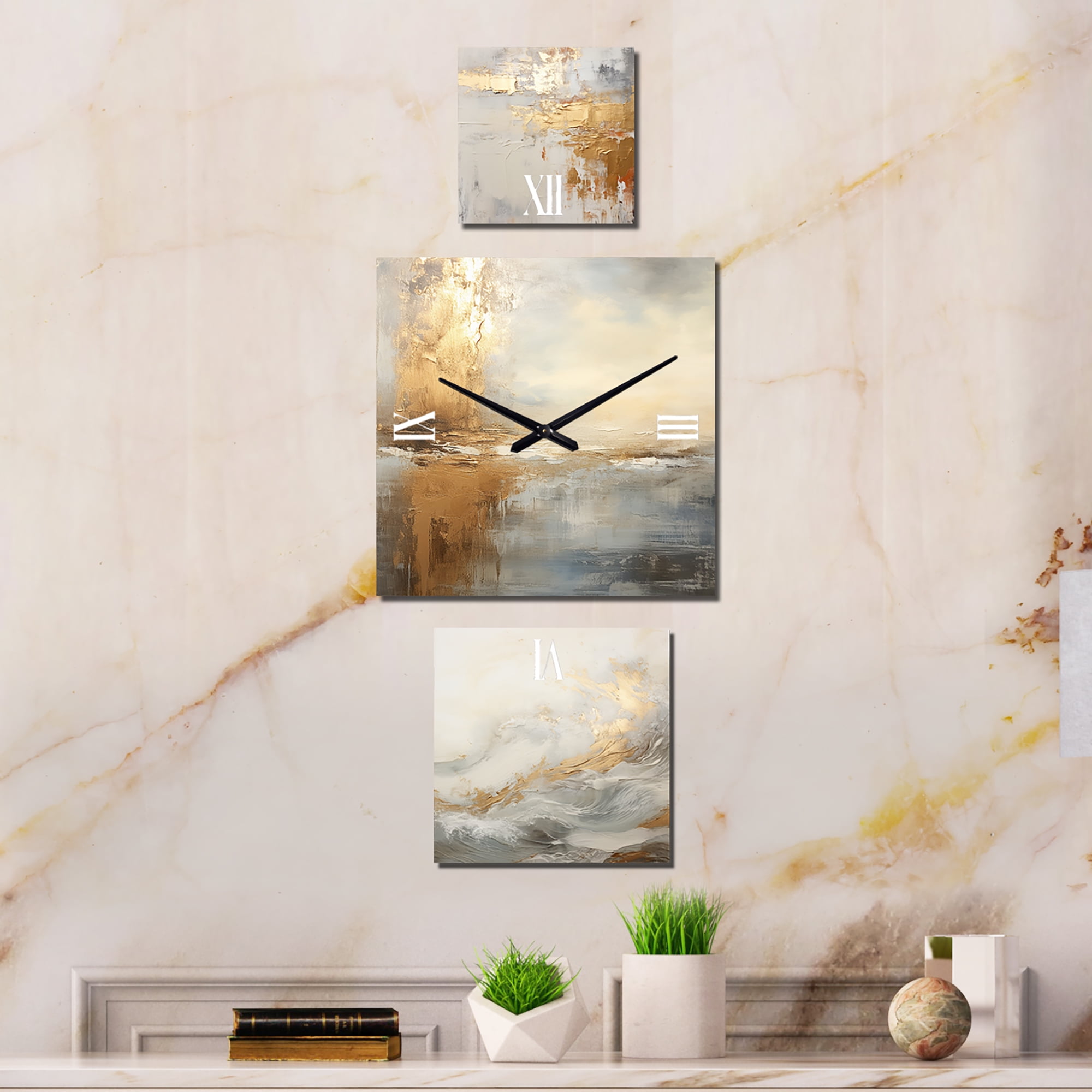 Designart "Contemporary Beige and Gold River Scenery" Beach & Ocean ...