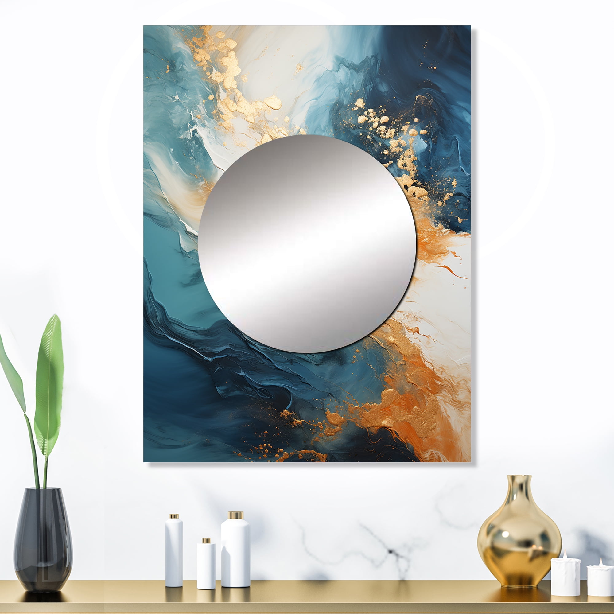 Designart "Contemporary Coastal River In Blue And Gold" Coastal Ocean ...