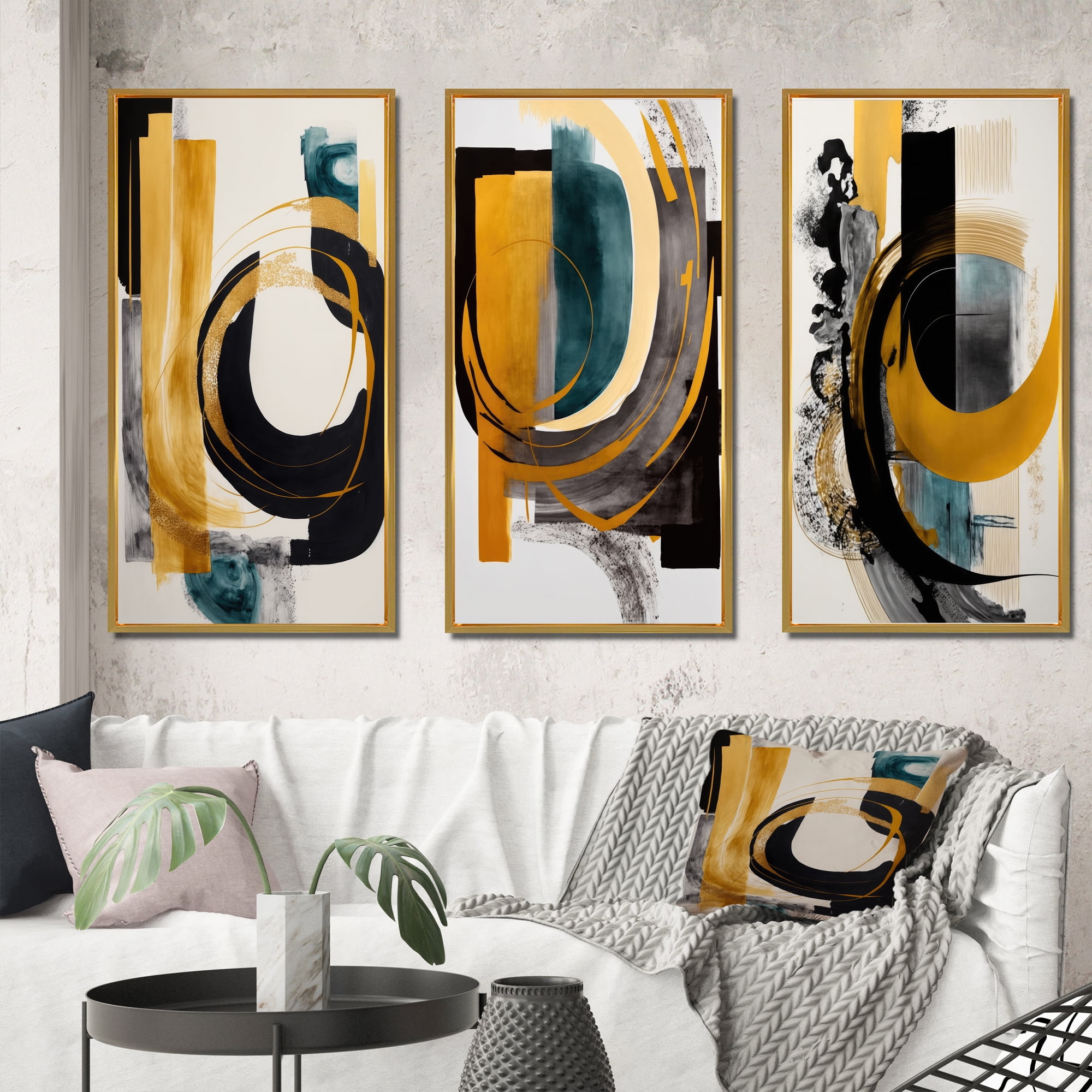 Designart "Contemporary Green Art Deco III" Modern Framed Wall Art Set ...