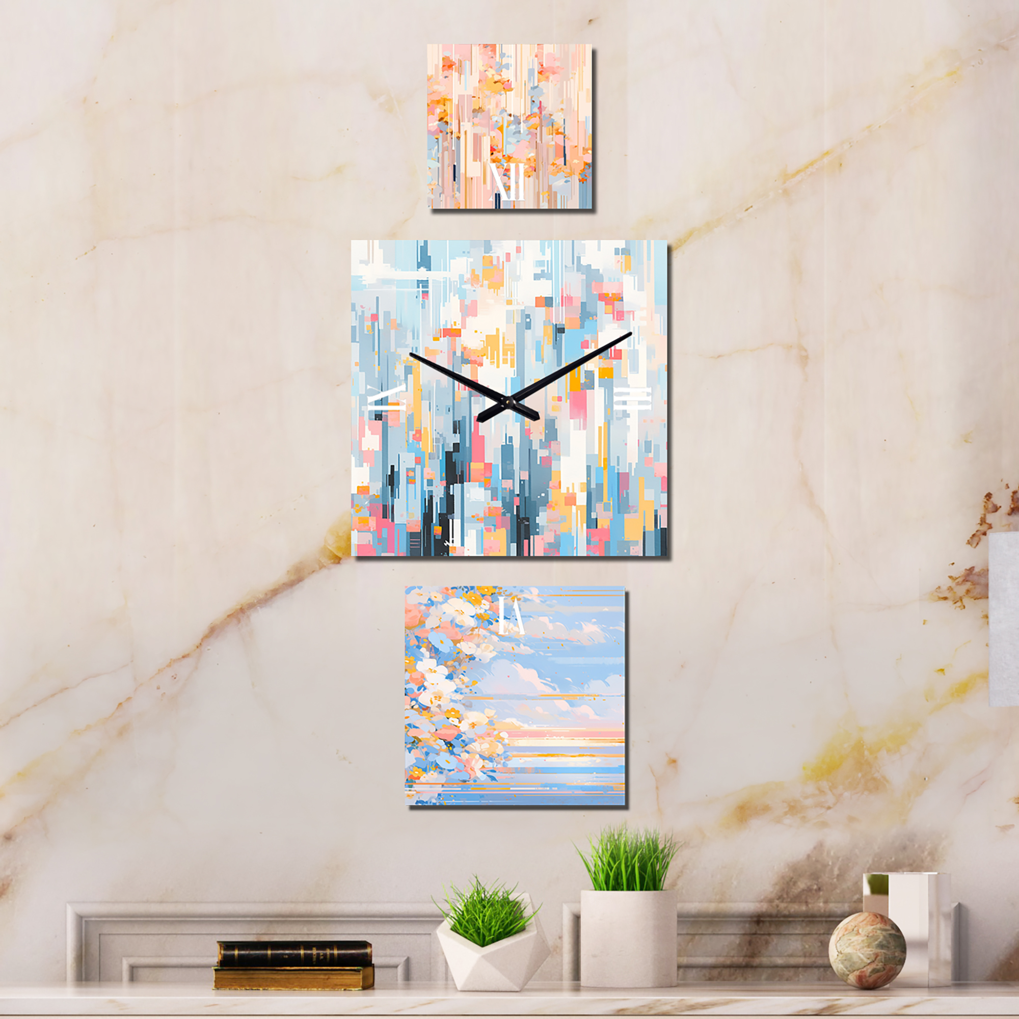 Designart "Contemporary Pink Cherry Blossom Lines" Assorted Bouquets ...