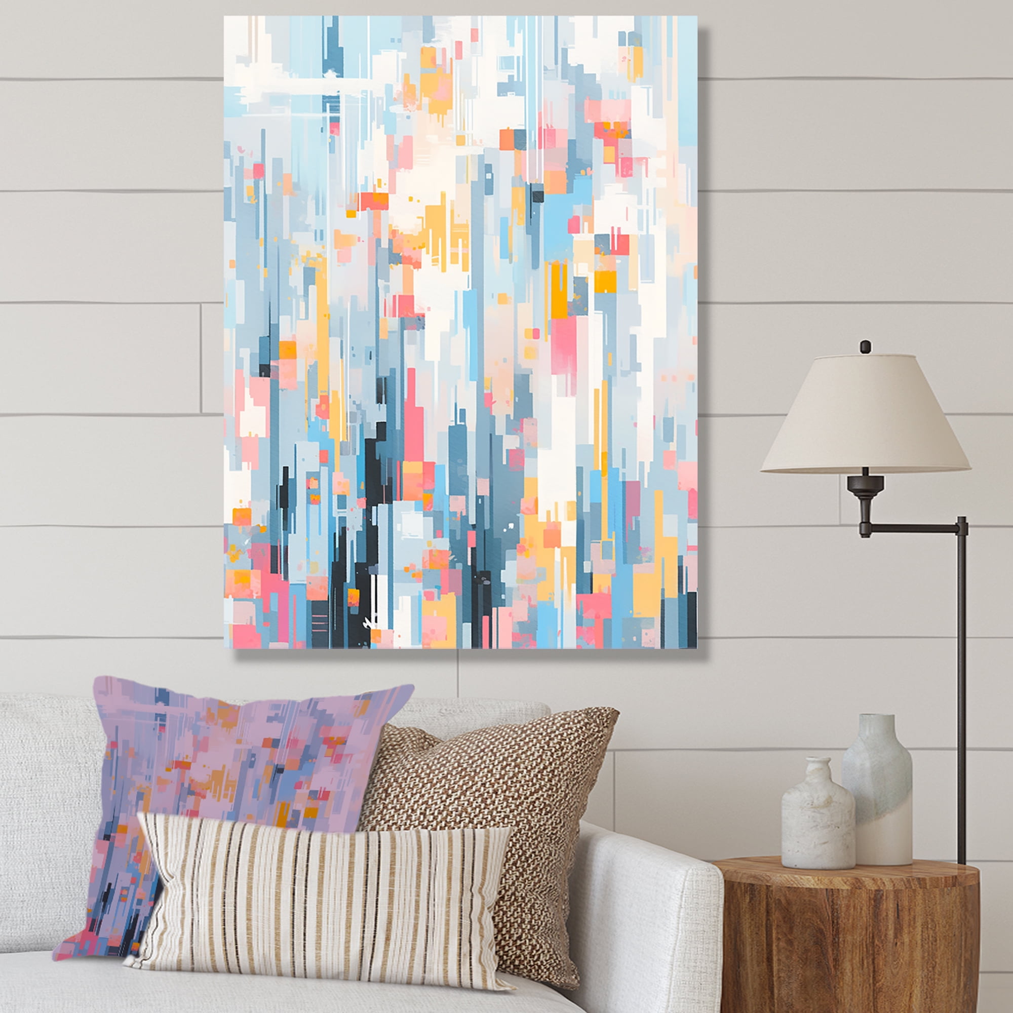 Designart "Contemporary Pink Cherry Blossom Lines I" Cherry Wall Decor ...