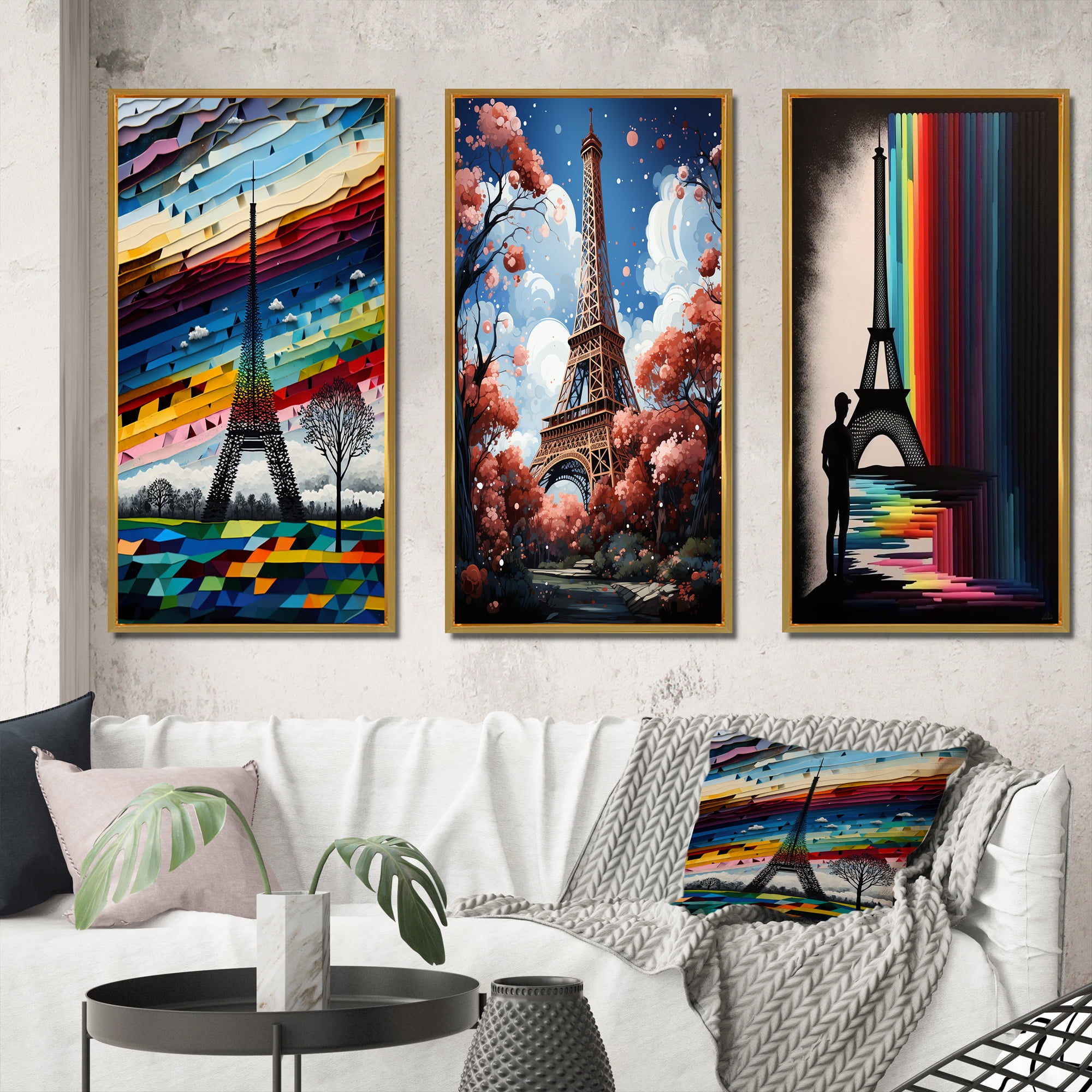 Designart "Contemporary Rainbow Paris Eiffel Tower IV" City Paris ...