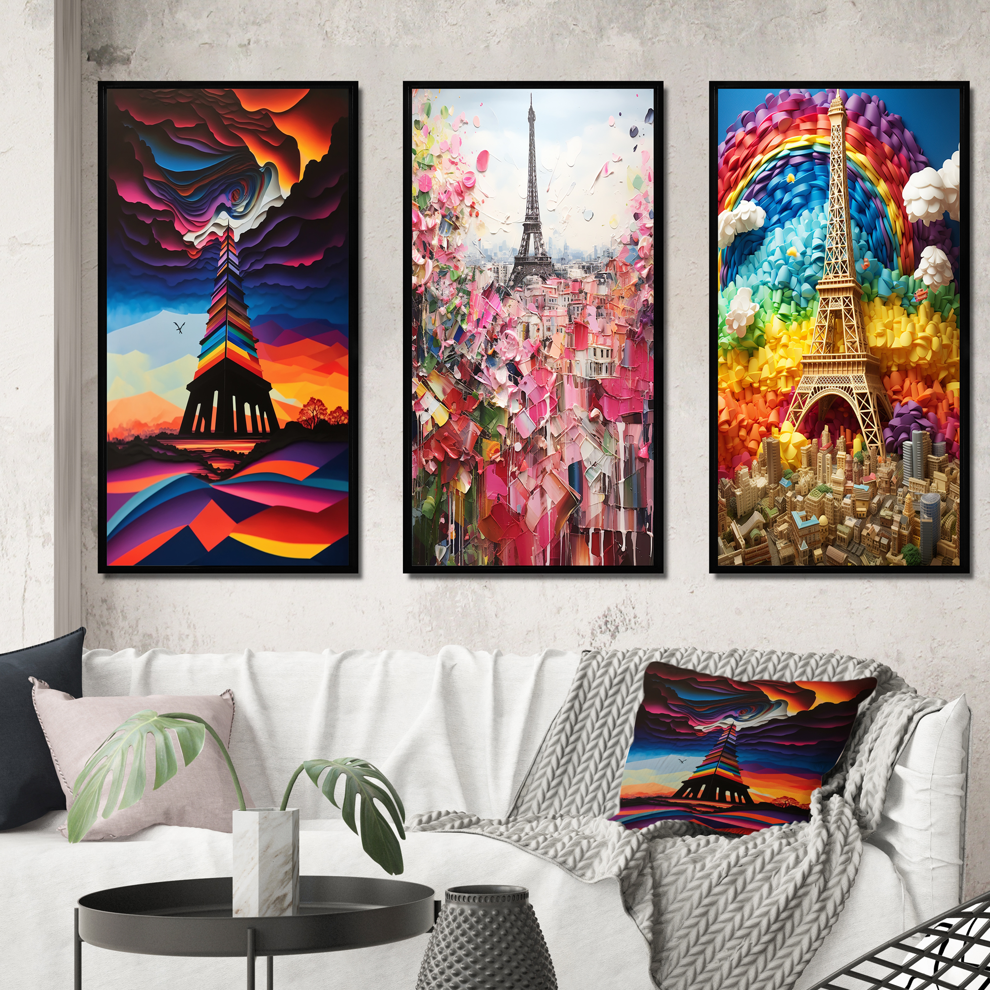 Designart "Contemporary Rainbow Paris Eiffel Tower V" City Paris Framed ...