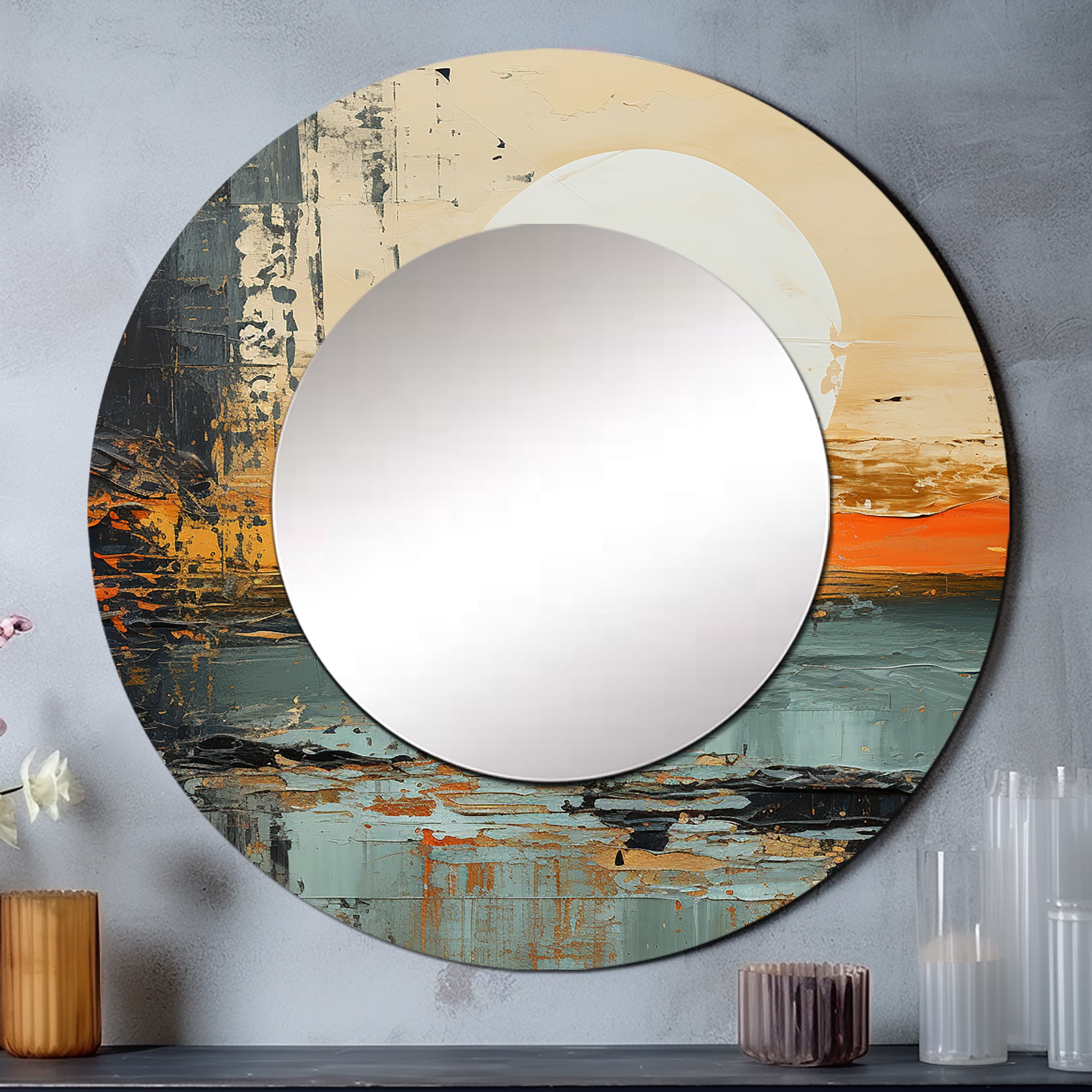 Designart "Contemporary Seaside Enigmatic Dawn I" Beach Round Mirror ...