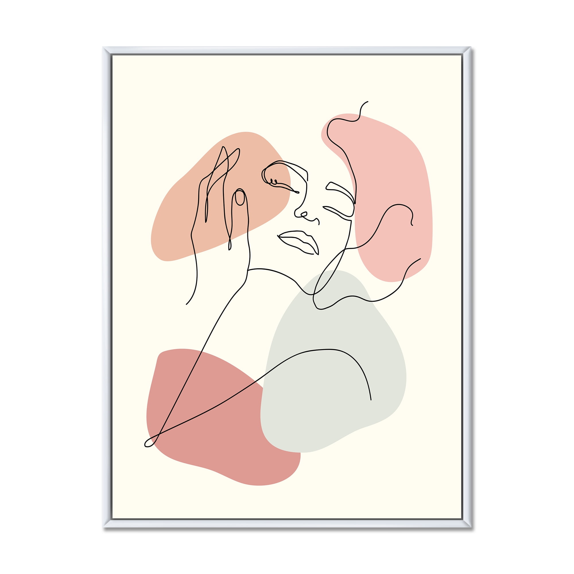 Designart 'Continuous One Line Portrait of Woman' Modern Framed Canvas ...