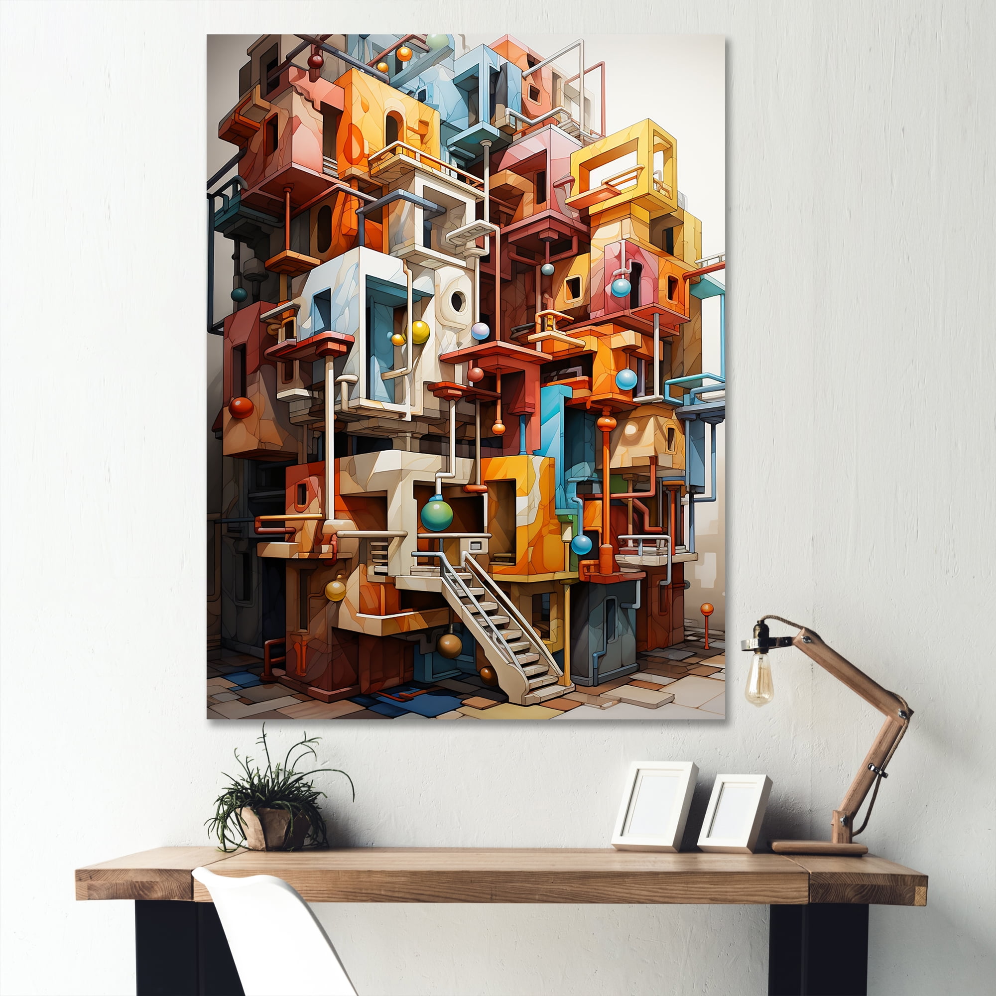 Designart "Converging Creations I" Abstract Cubism Wall Art Living Room ...