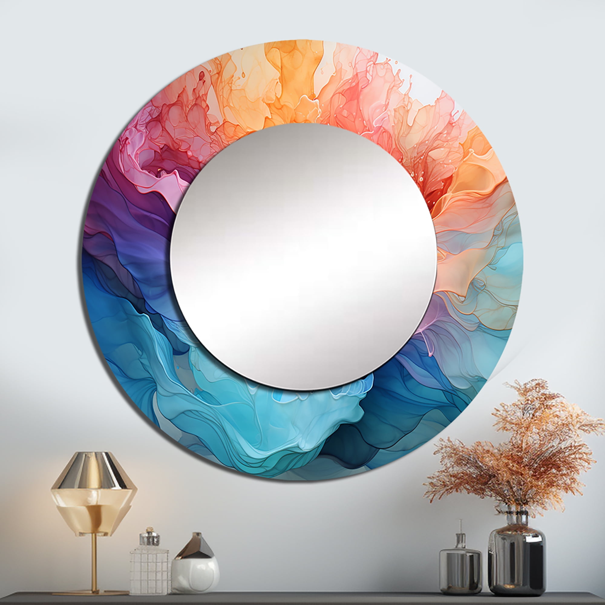 Designart "Coral Blend Bubbles" Soda Round Mirror Wall Decor ...