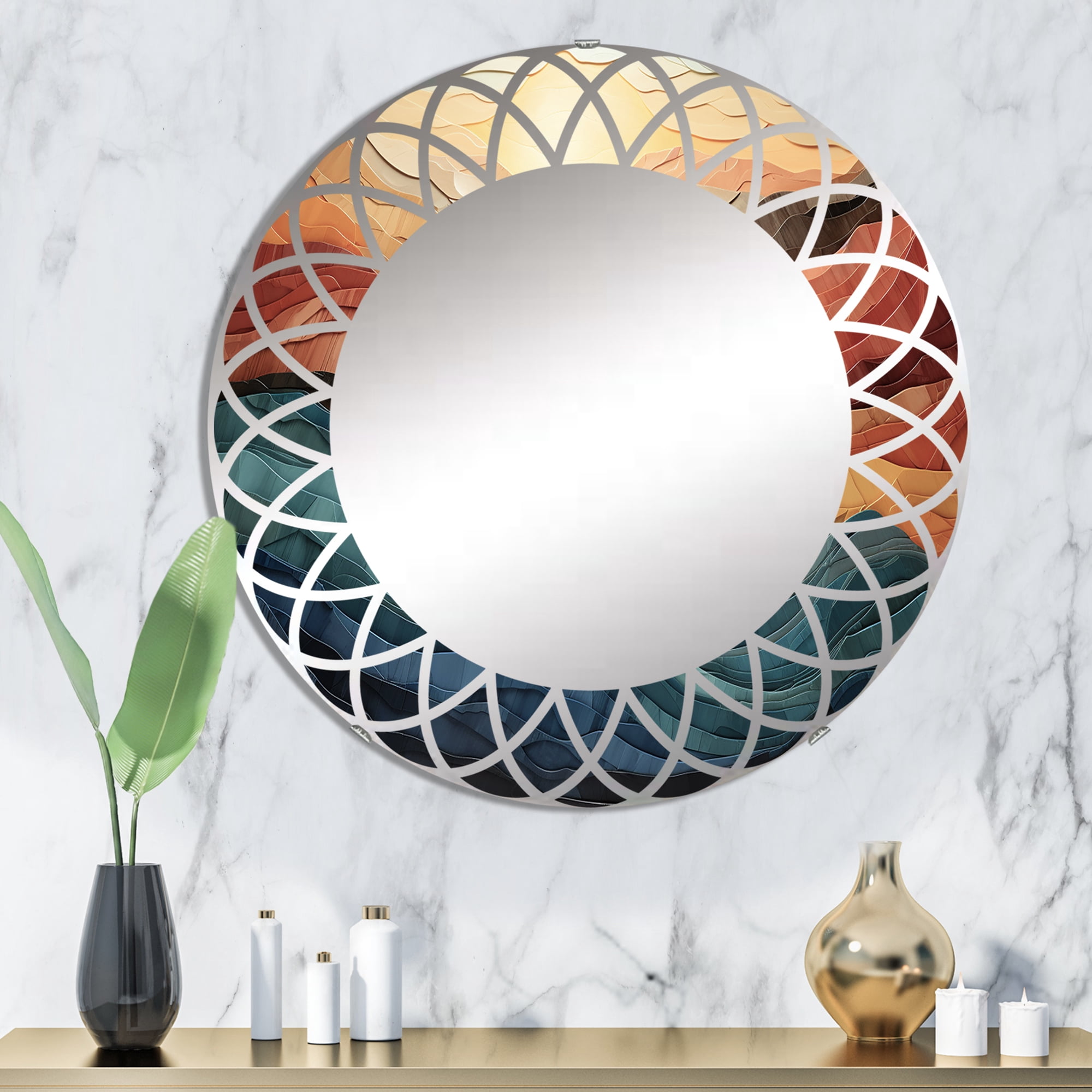 Designart "Coral Blue Bold Mountains Landscape" Modern Round Wall ...