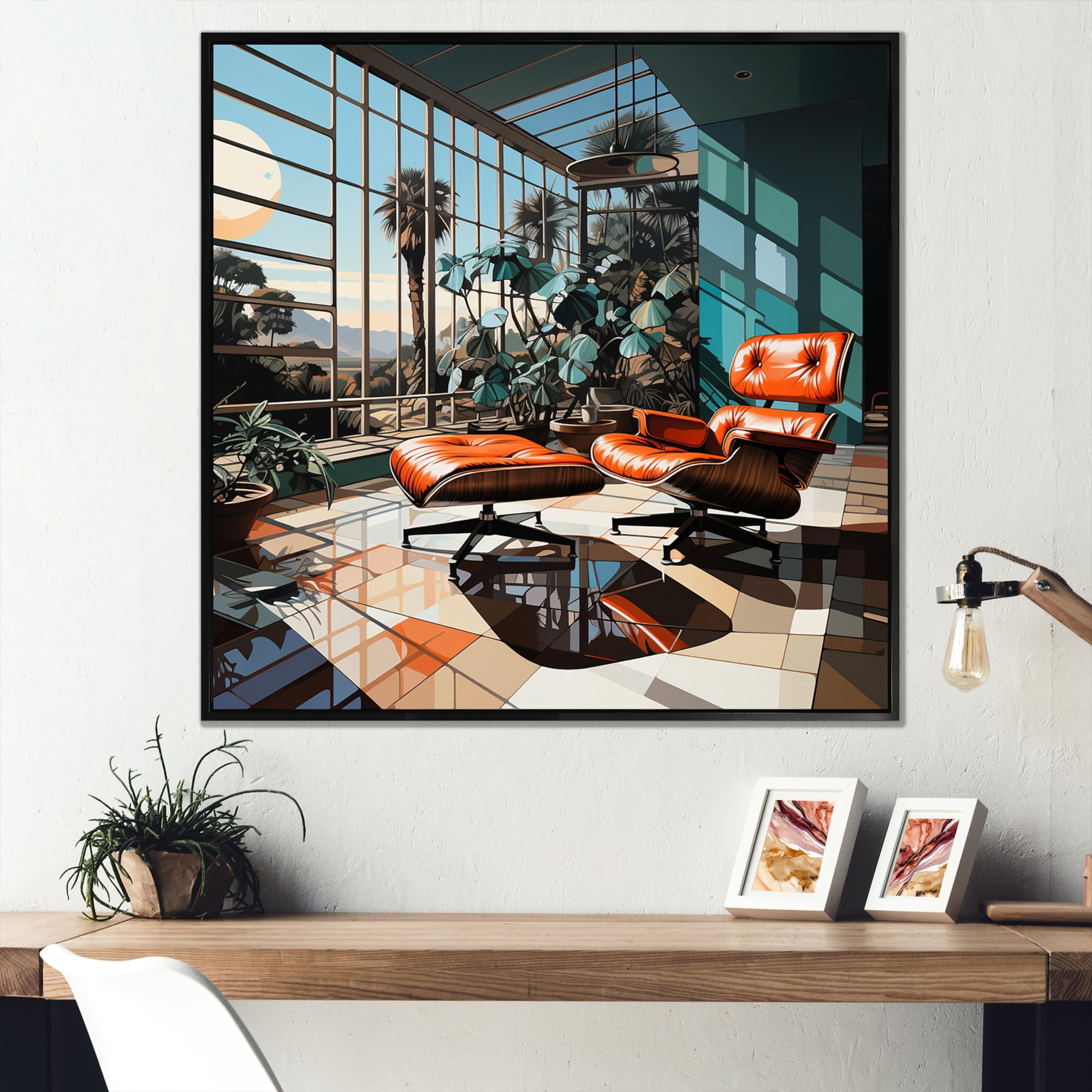 Designart "Coral Blue Mid Century Iconic Chairs" Mid-century Floater ...