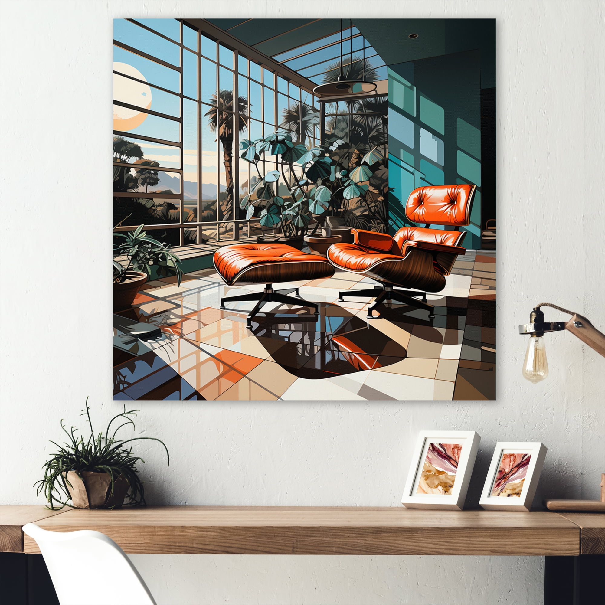 Designart "Coral Blue Mid Century Iconic Chairs" Mid-century Metal Wall ...