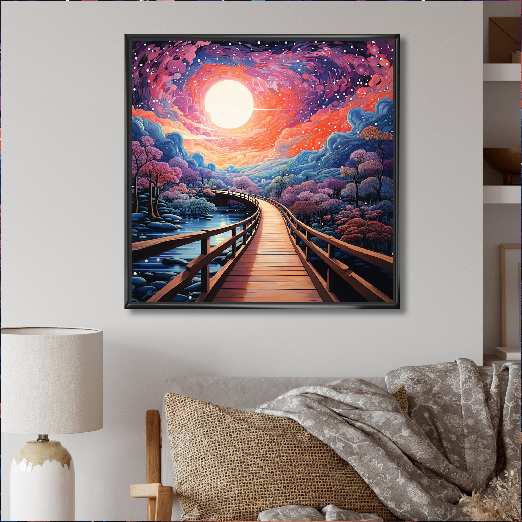 Designart "Coral Bridge Dreamy Passage Painting I" Pointillism Floater ...