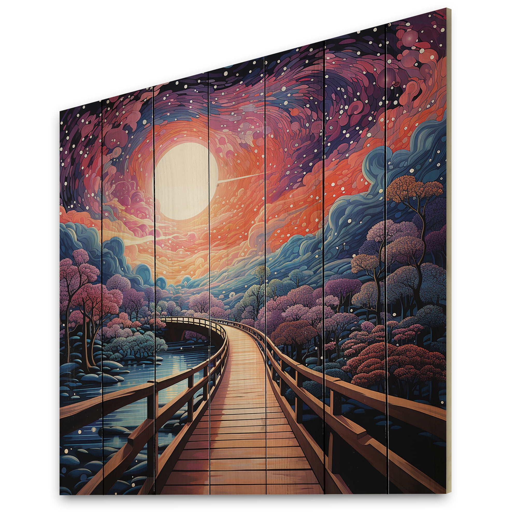 Designart "Coral Bridge Dreamy Passage Painting I" Pointillism Print on ...