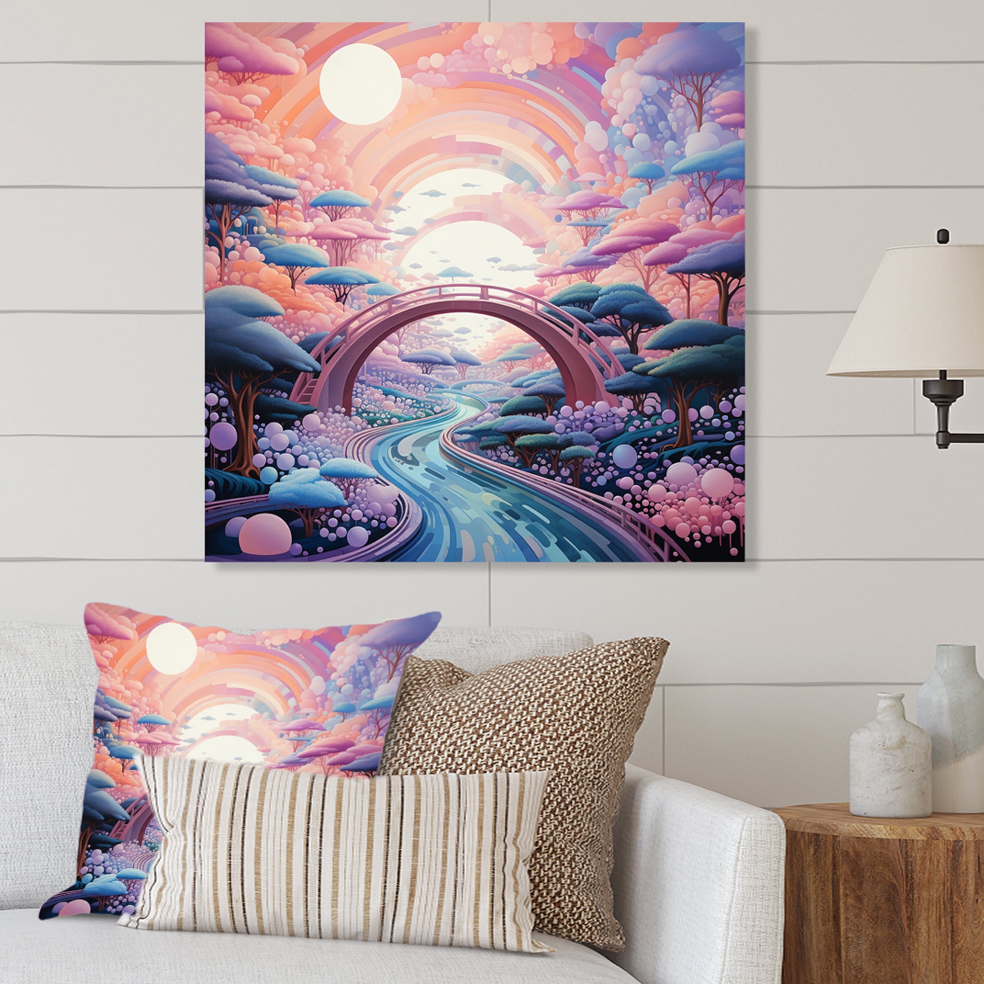 Designart "Coral Bridge Dreamy Passage Painting II" Pointillism Metal ...