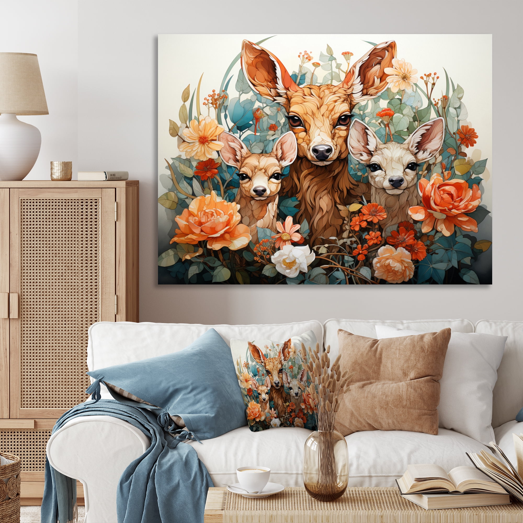 Designart "Coral Brown Line Art curious Animals I" Animals Wall Art ...