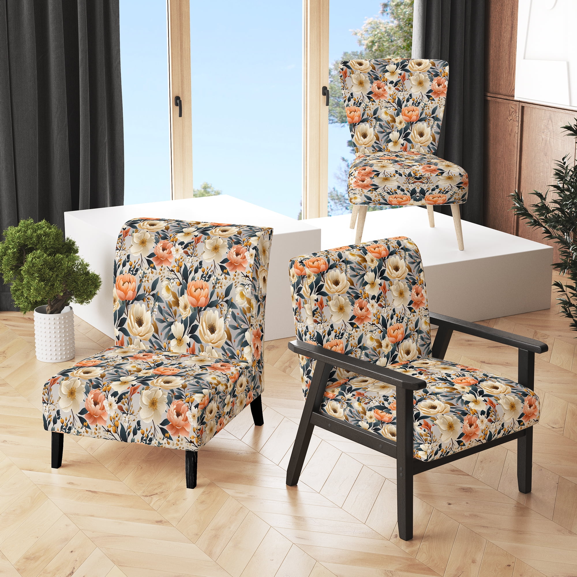 Designart "Coral Country Flair" Beige Floral Upholstered Accent Chair ...