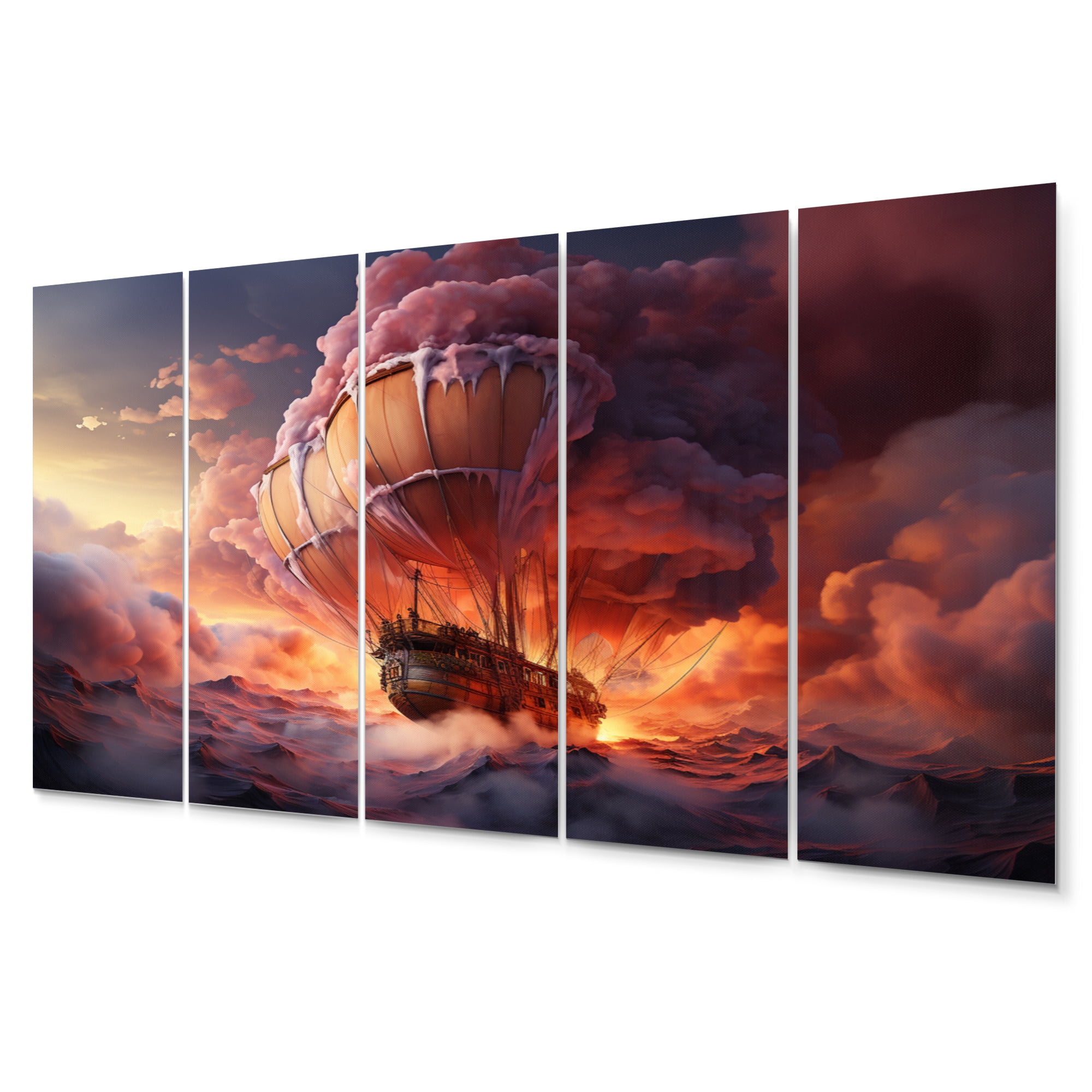 Designart "Coral Hot Air Ballon delicate II" Transportation Metal Wall ...