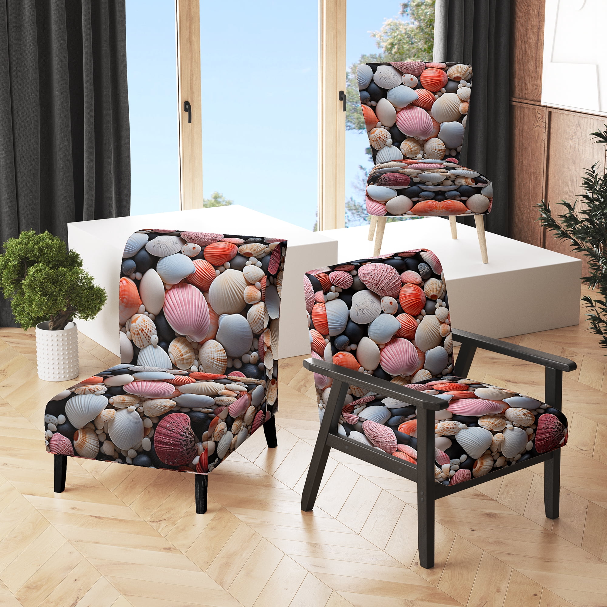Designart "Coral Kissed Pink Mollusk" Pink Nautical & Beach Upholstered ...