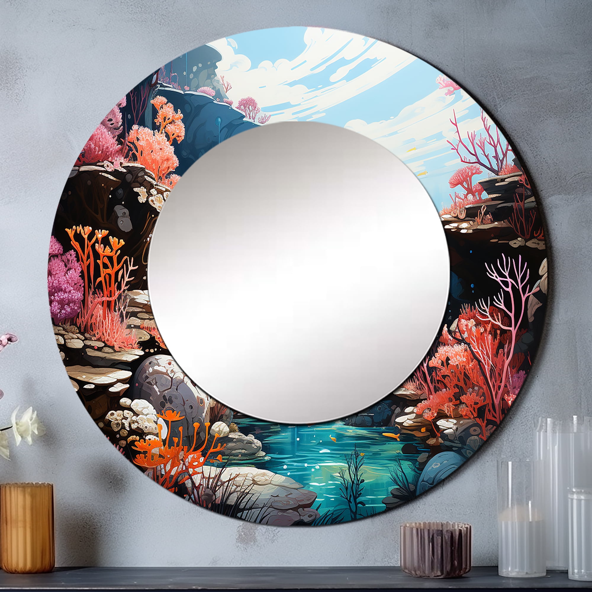 Designart "Coral'S Artistic Realm" Coastal Coral Under Water Green ...