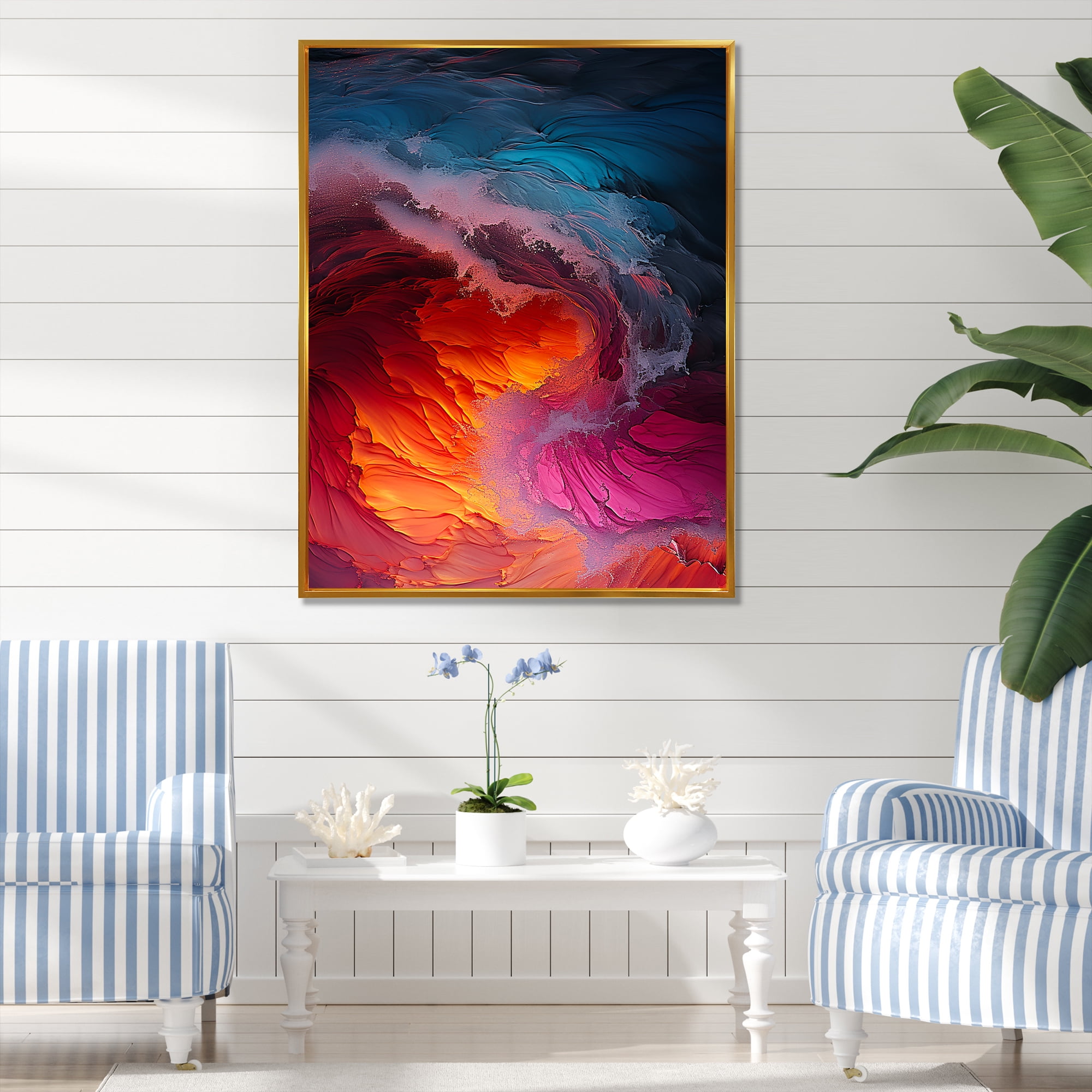 Designart "Coral Surge Vivid Wonder" Coastal Floater Framed Wall Art ...