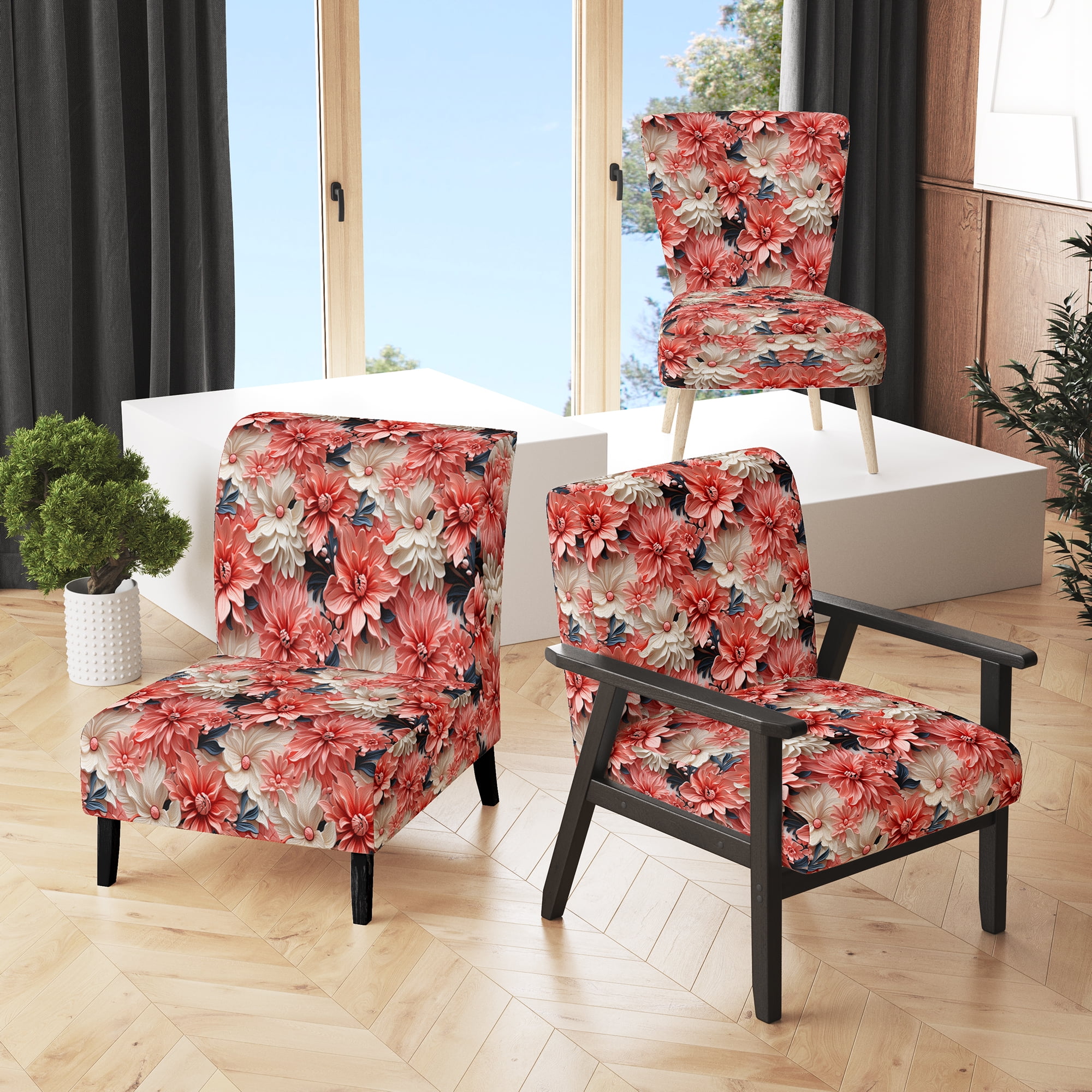 Designart "Coral Twilight Iv Tropical Pattern I" Upholstered Tropical ...