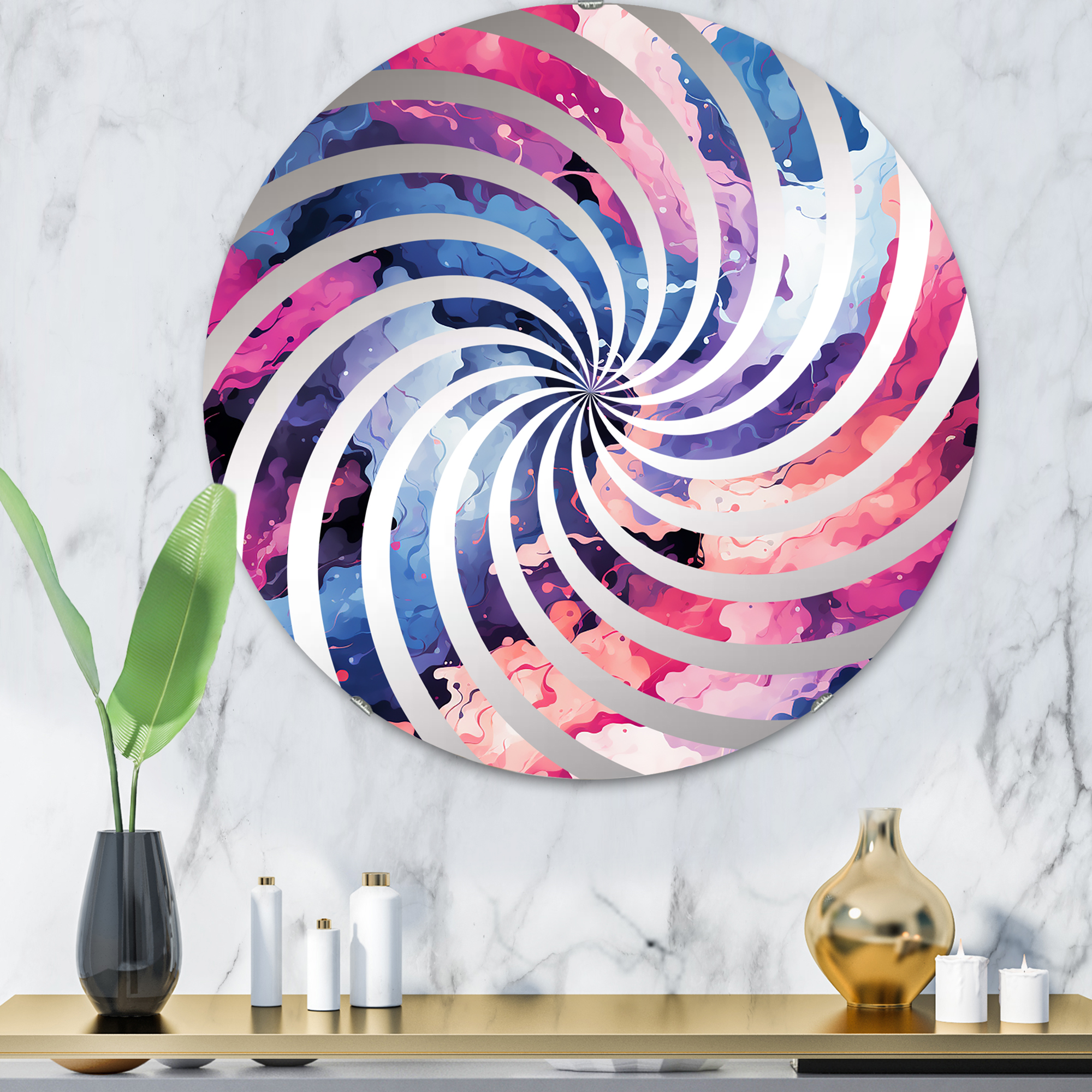 Designart "Cosmic Camo Odyssey I" Abstract Vortex Round Wall Mirror ...