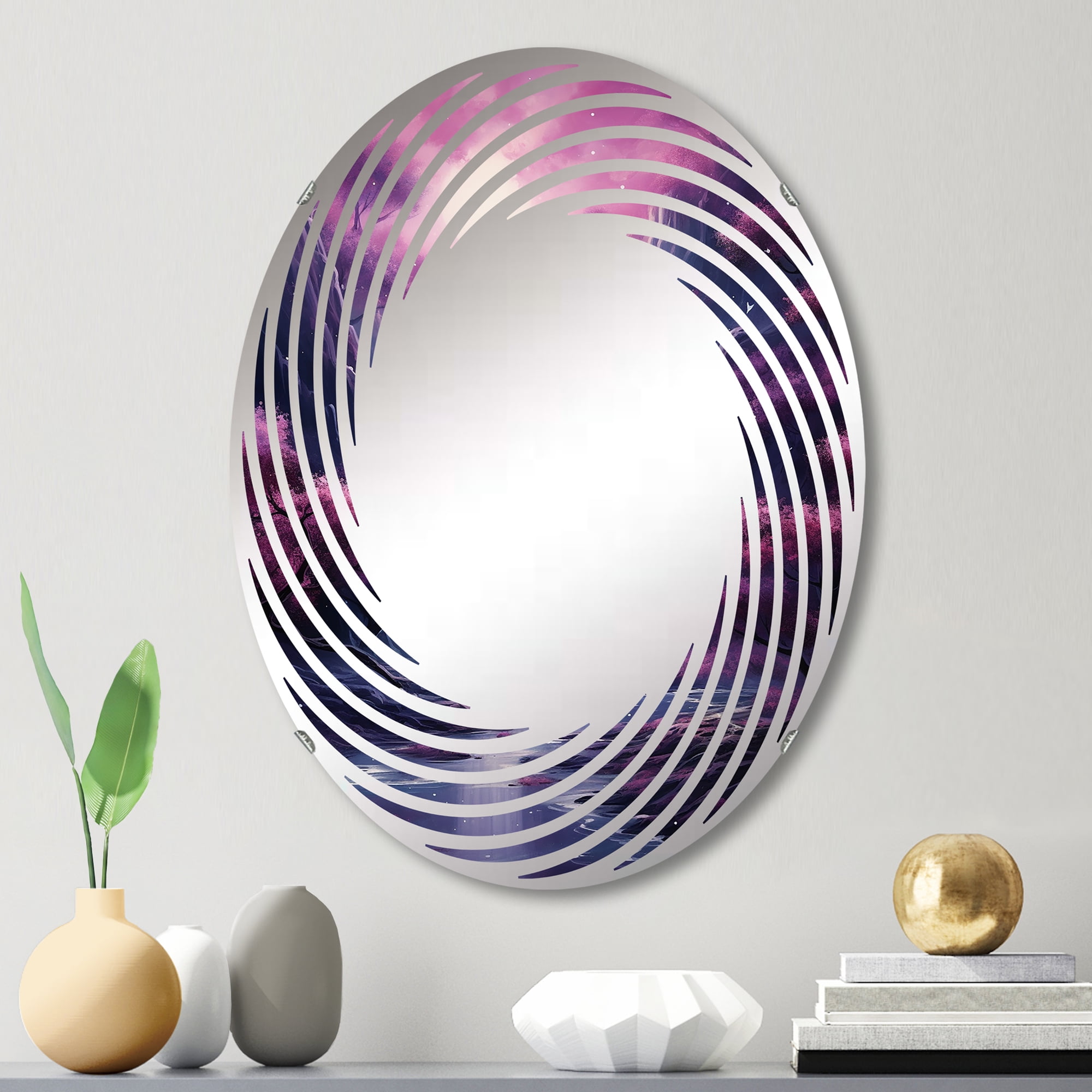 Designart "Cosmic Cascade in Surreal Plum" Surrealism Spiral Round Wall ...