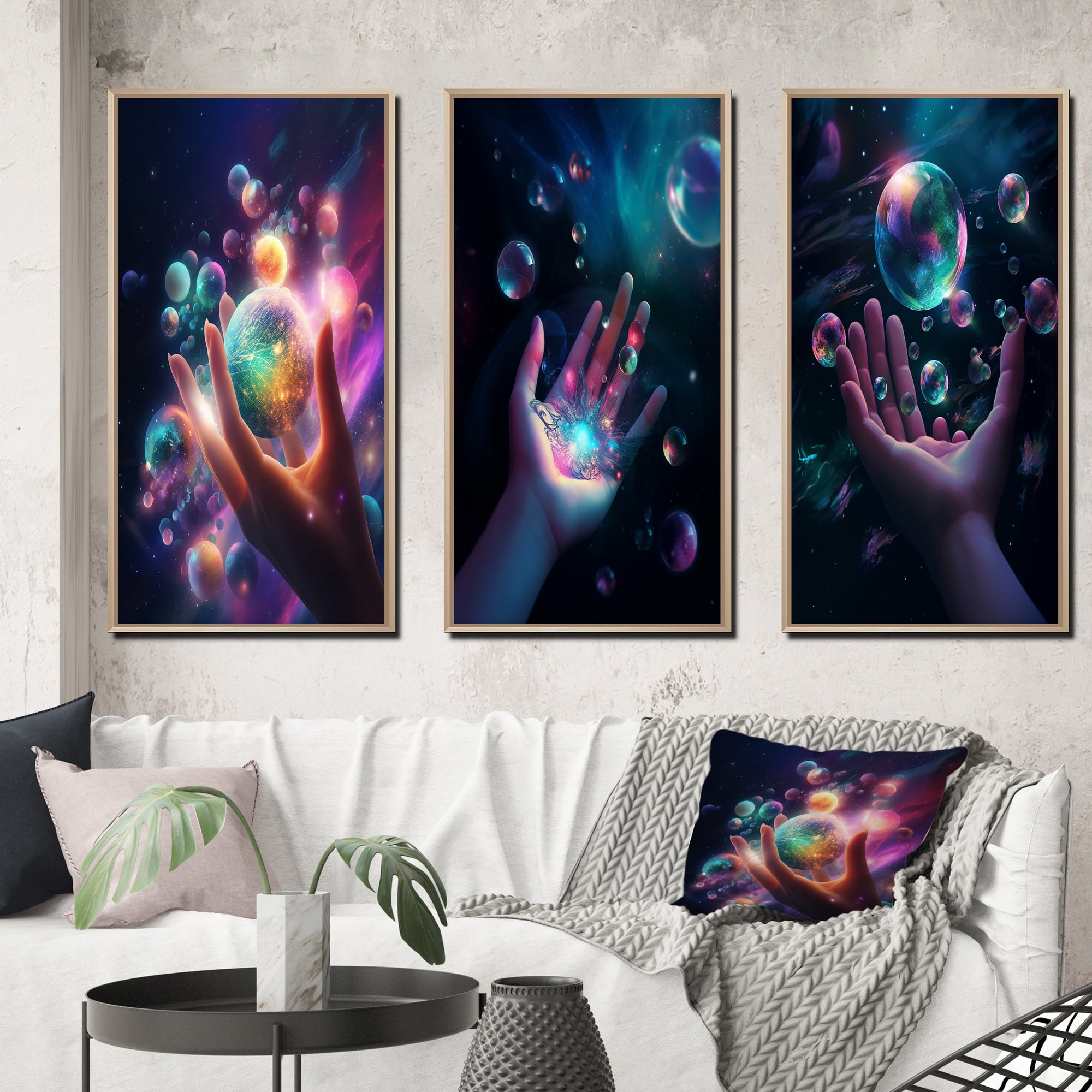 Designart "Cosmic Connection Universe in Your Hands II" Space Framed ...