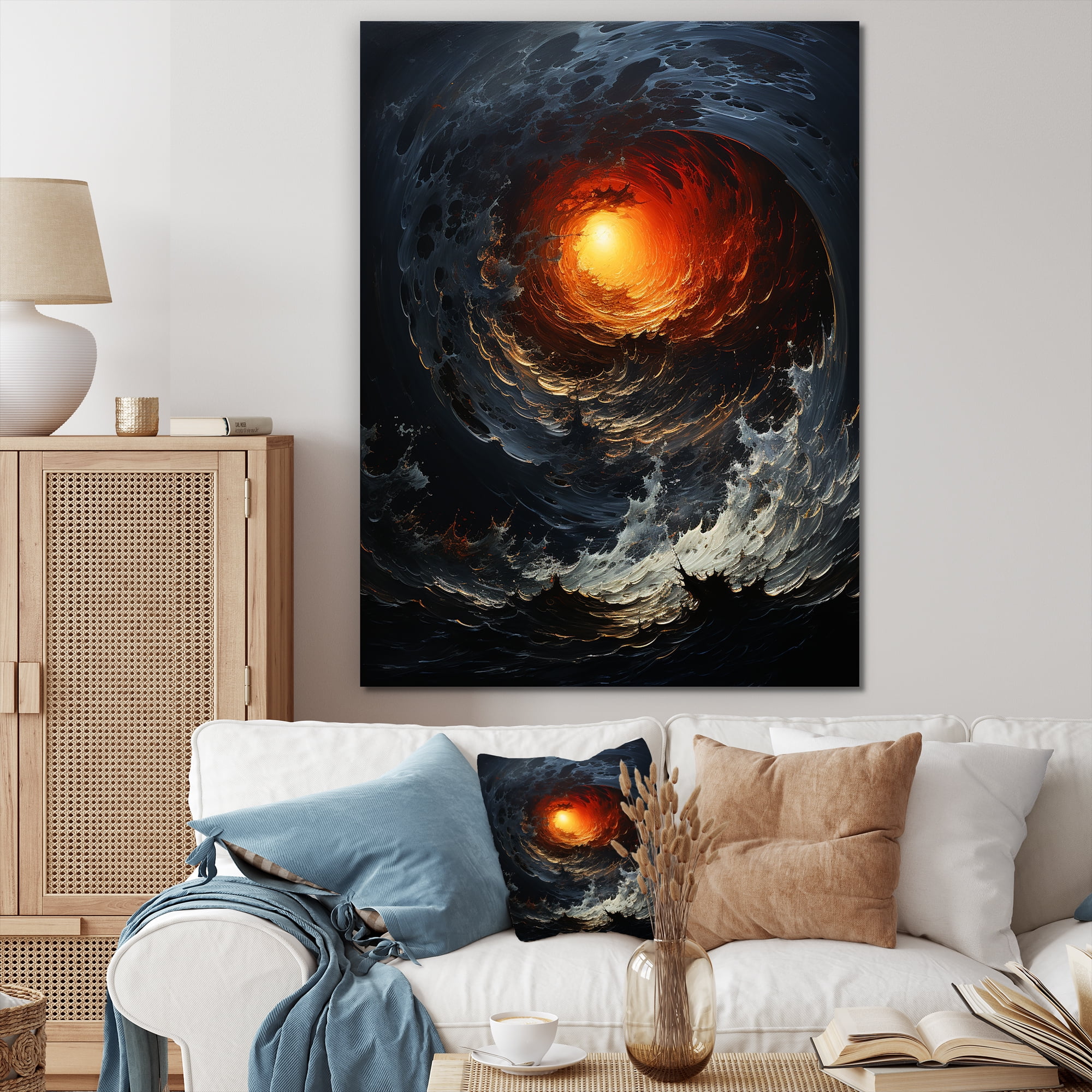 Designart "Cosmic Curl Spiral In Black And Red" Abstract Spirals Wall ...