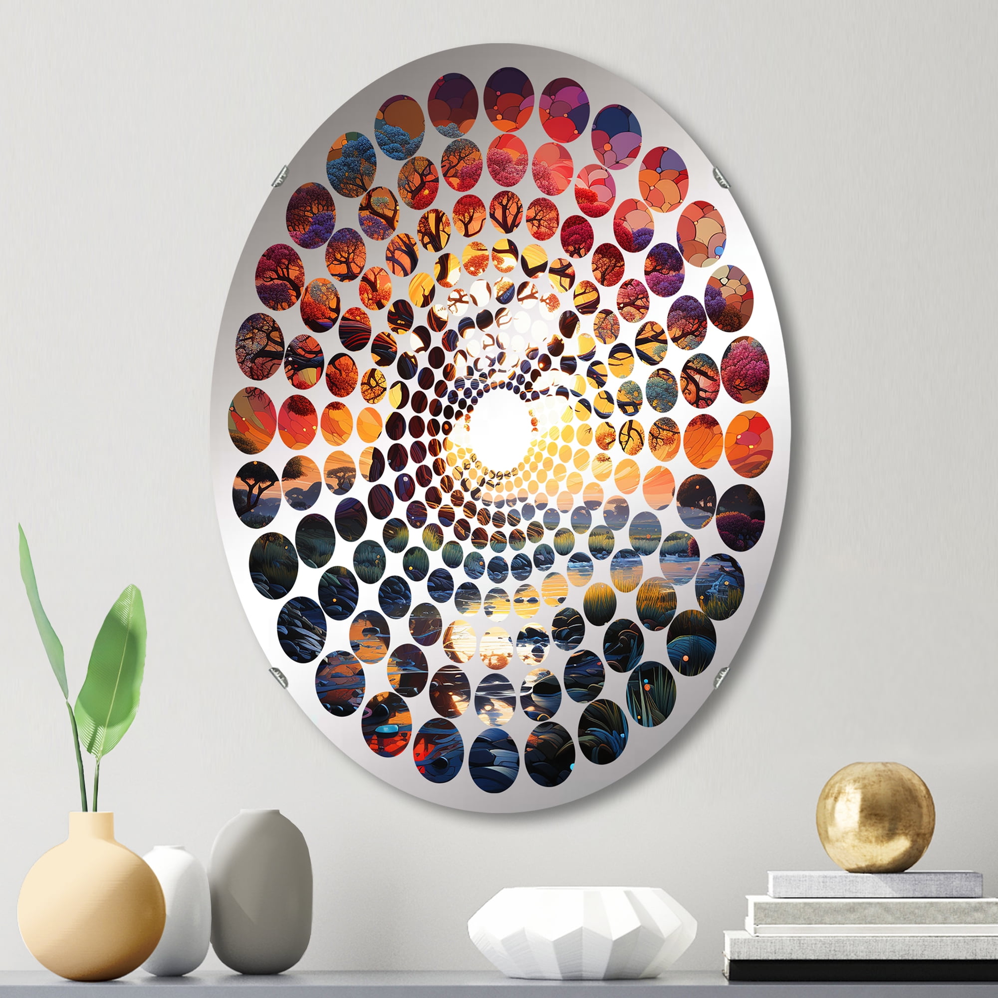 Designart "Cosmic Hued Baobab Trees II" Tree Baobab Radial Dot Round ...