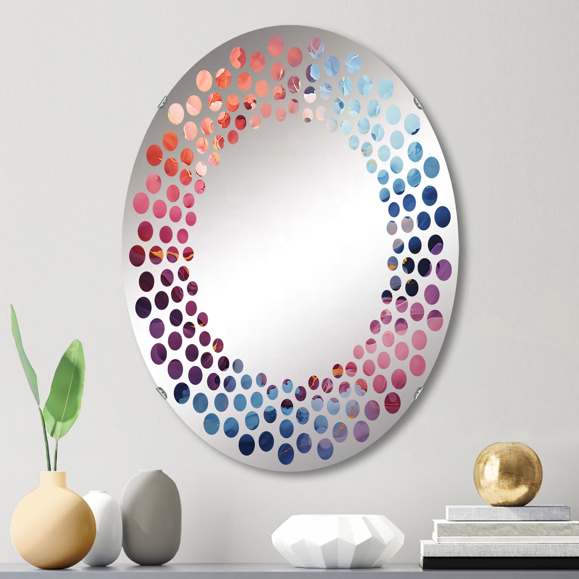 Designart "Cosmic Smoky Abstract I" Sky Polka Dot Round Wall Mirror ...