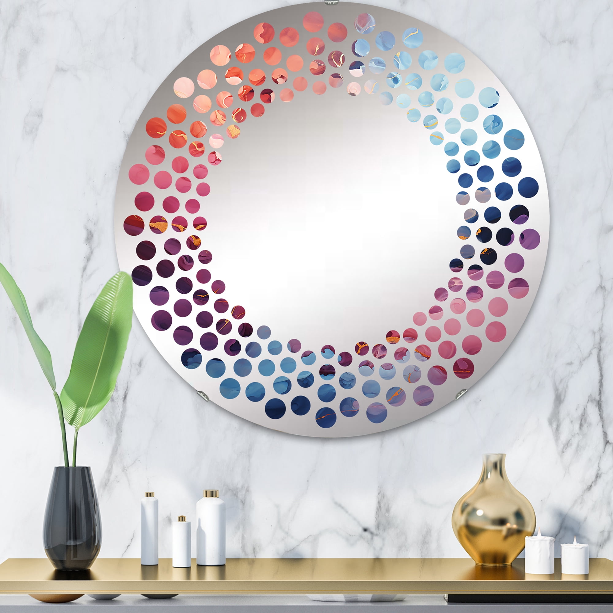 Designart "Cosmic Smoky Abstract I" Sky Polka Dot Round Wall Mirror ...