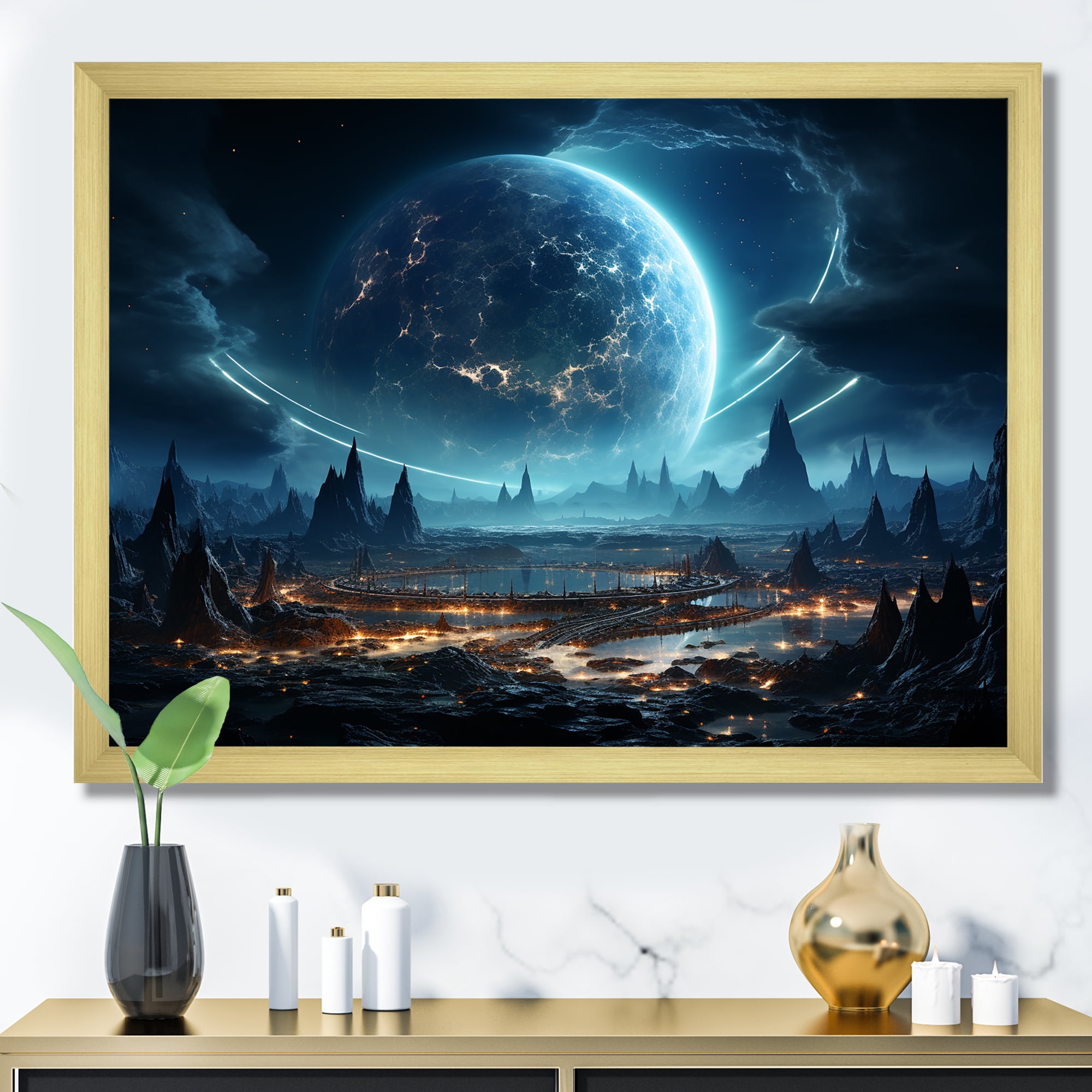 Designart "Cosmic Space Landscape White and Blue I" Astronomy & Space ...