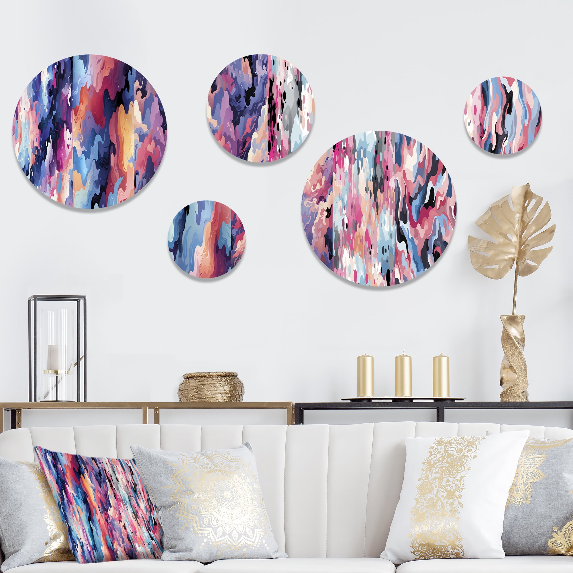 Designart "Cosmic Undulation Camouflage" Abstract Round Wall Art Set Of ...
