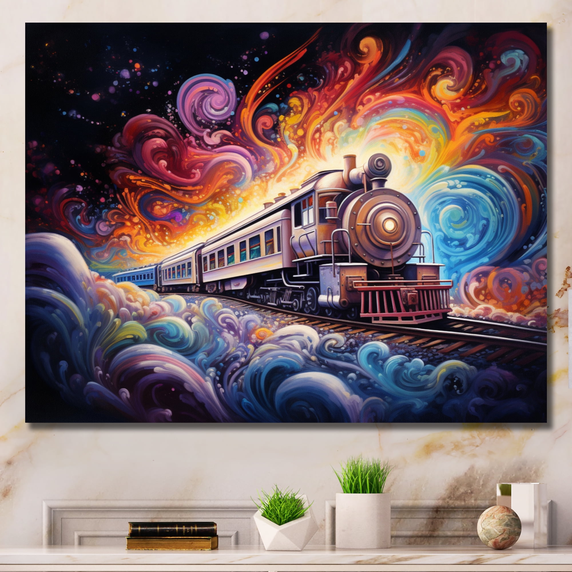 Designart "Cosmic Voyages An modern Train I" Transportation Canvas Art ...