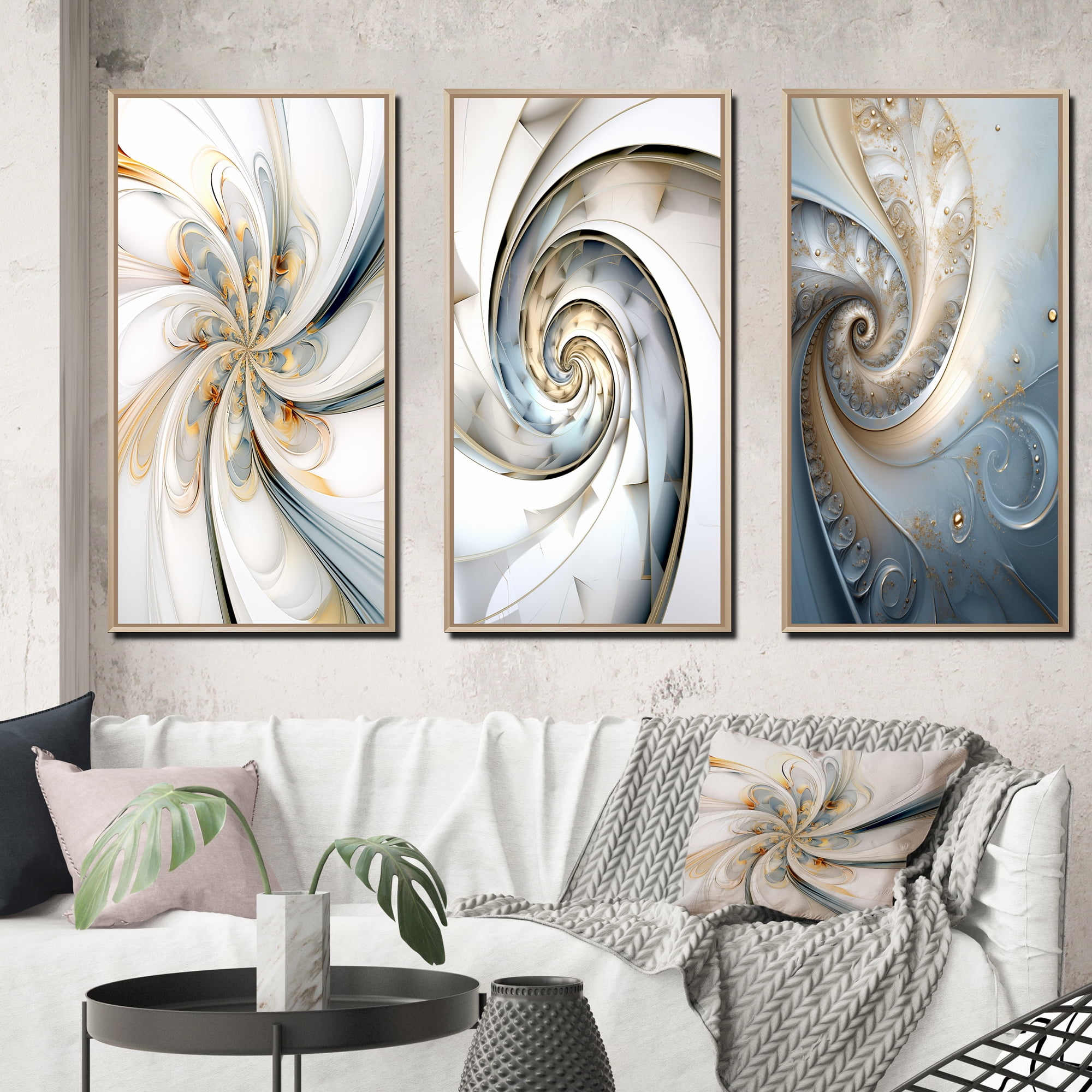 Designart "Cosmic White Fractal Flower Joy II" Fractals Framed Wall Art ...