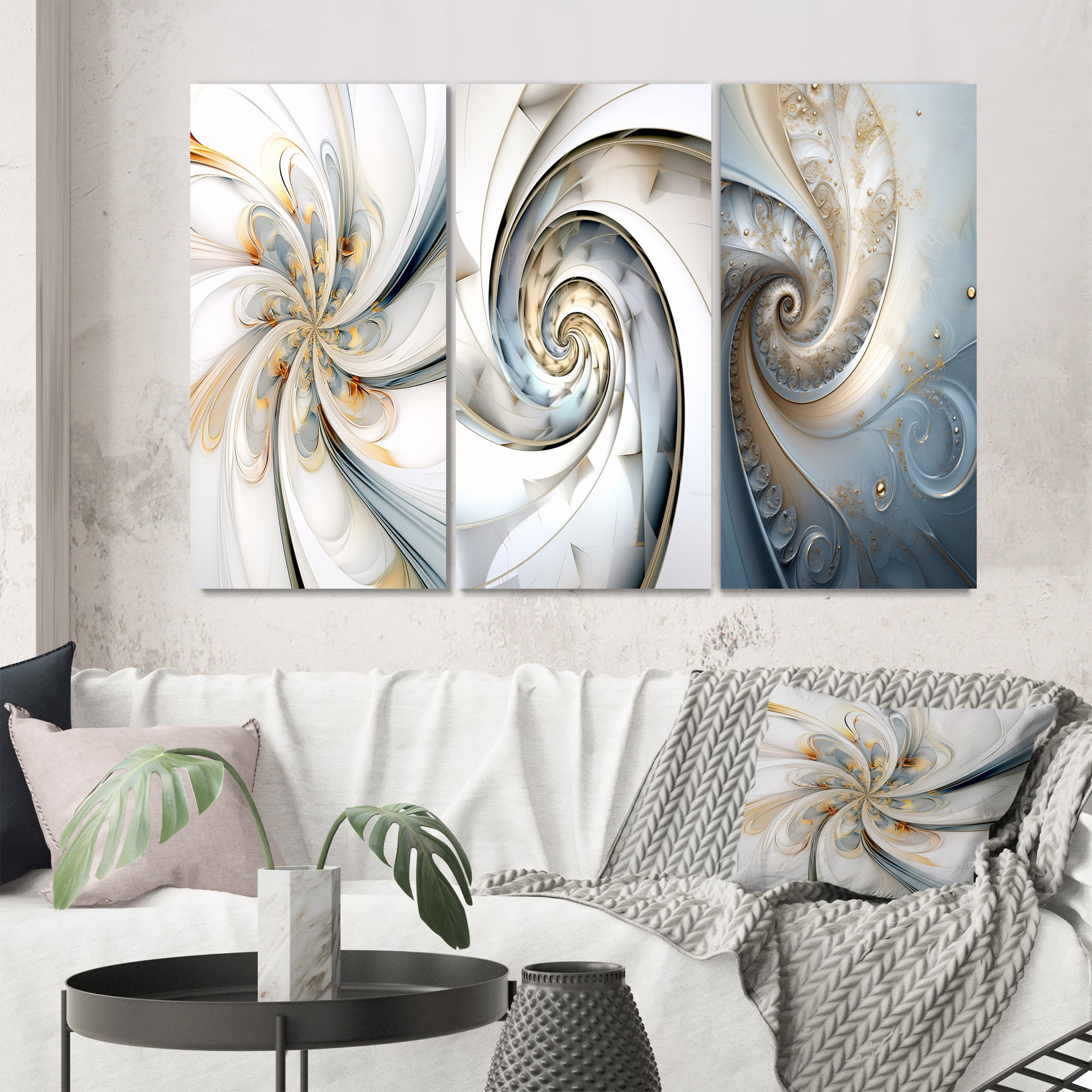 Designart "Cosmic White Fractal Flower Joy II" Fractals Wall Art Set Of ...