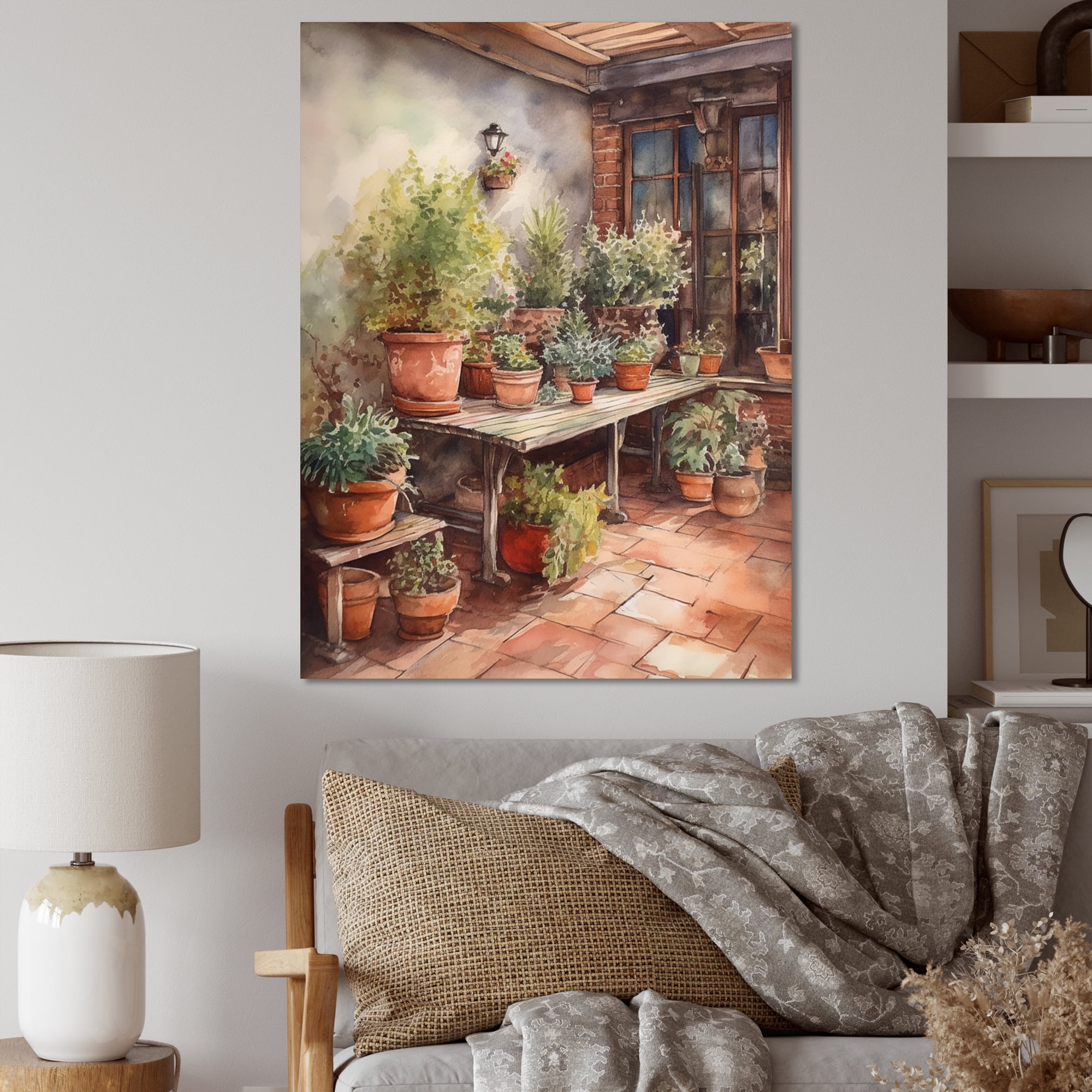 Designart "Cottage Balcony Garden IV" Cottage Landscape Wall Art Living ...