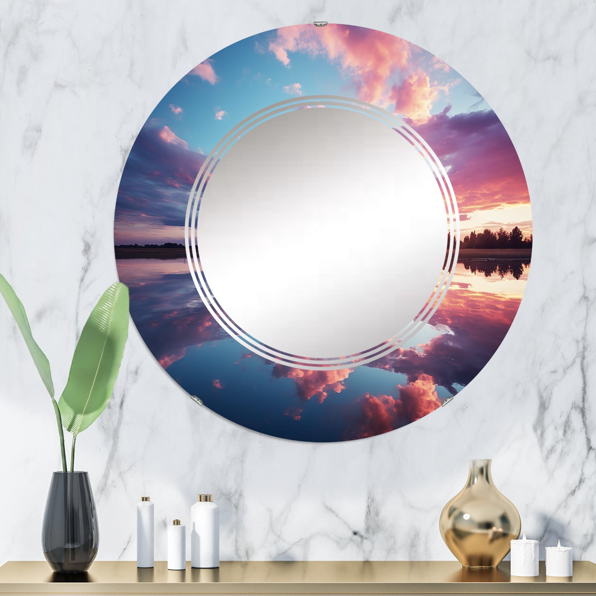 Designart "Cotton Candy Skies at Sunset VI" Landscapes Round Wall ...
