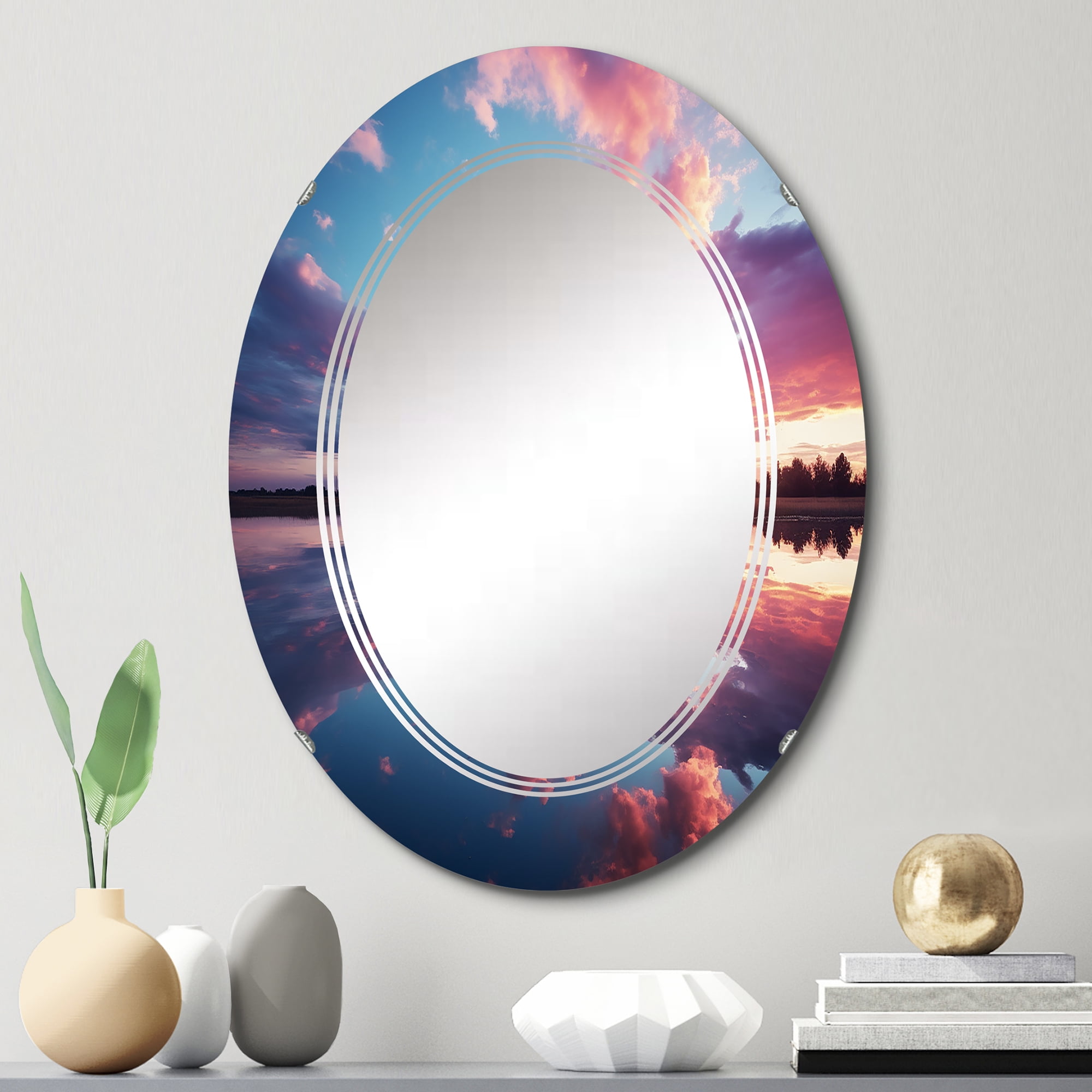 Designart "Cotton Candy Skies at Sunset VI" Landscapes Round Wall ...