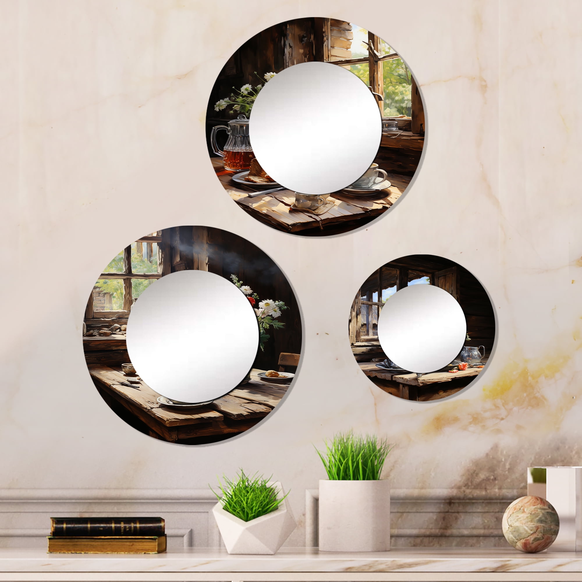 Designart "Country Dawn" Breakfast Round Mirror Set Of 3 - Traditional ...