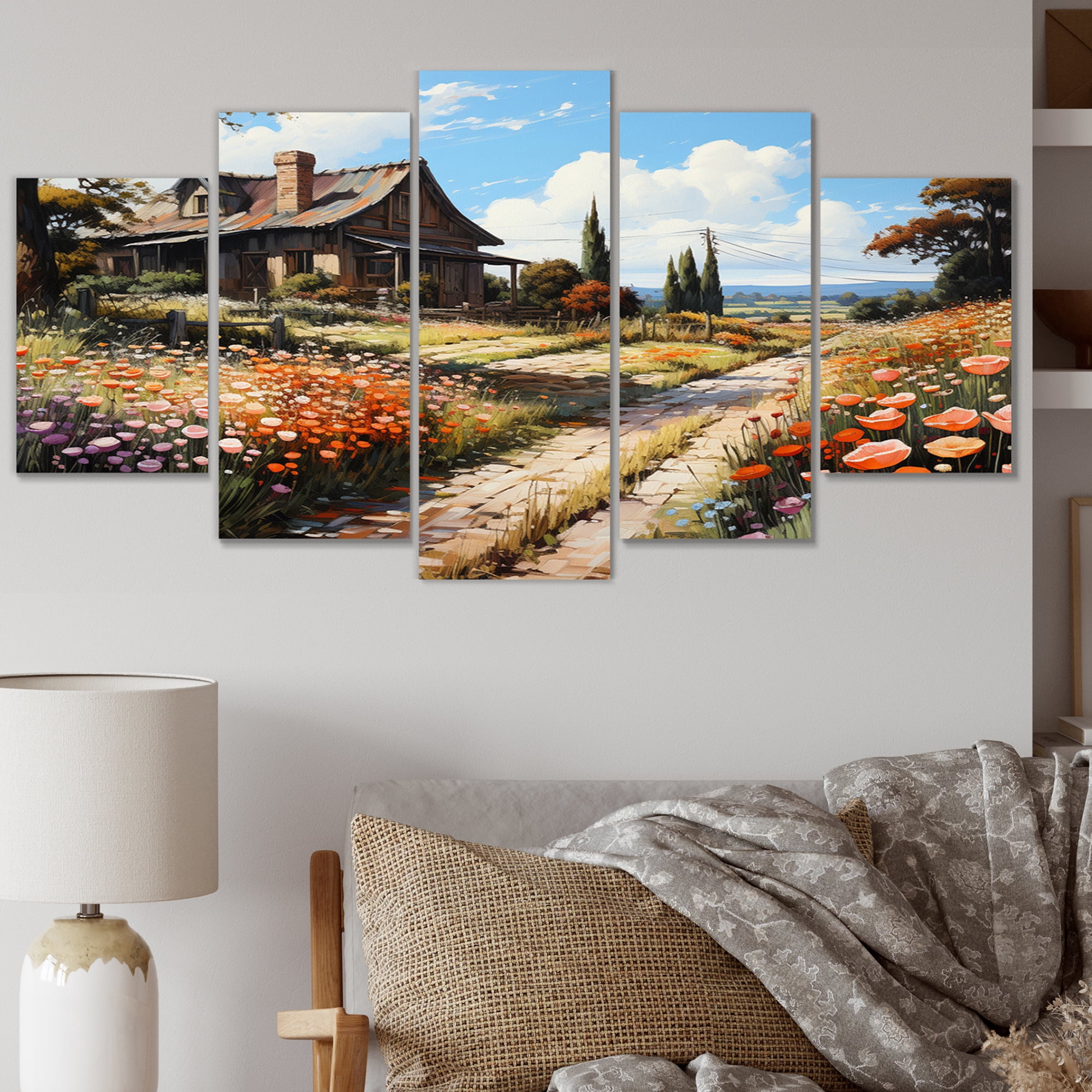Designart "Countryside Cottage Garden Collage I" Landscapes Metal Art ...